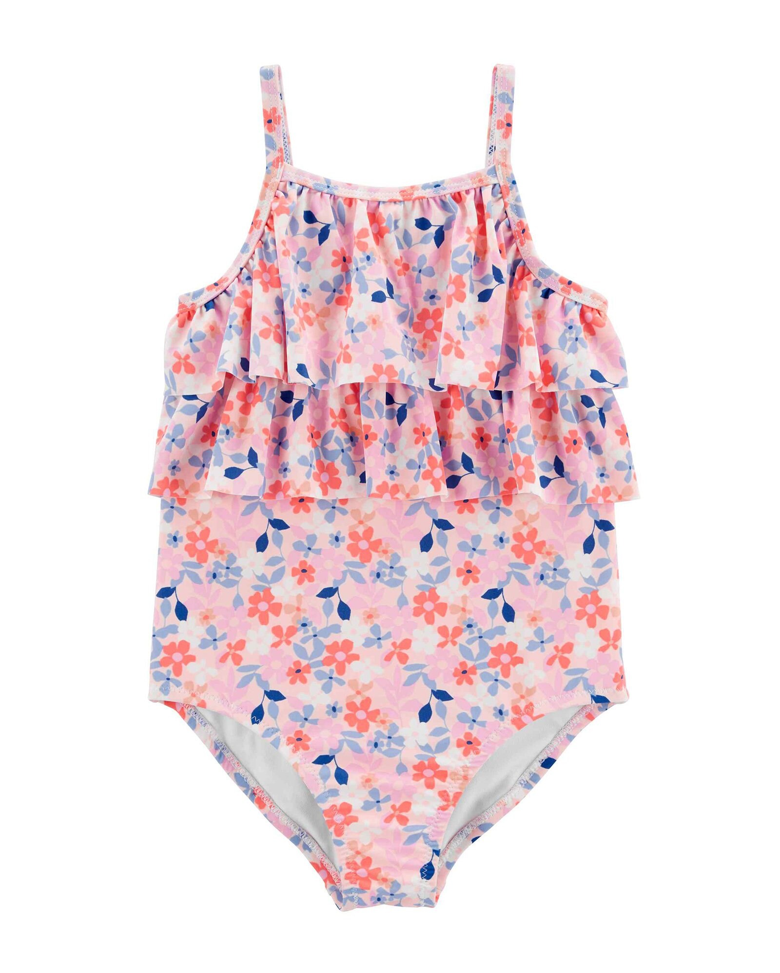 Maiô infantil floral com babados rosa | Carter's | Carter's Oficial