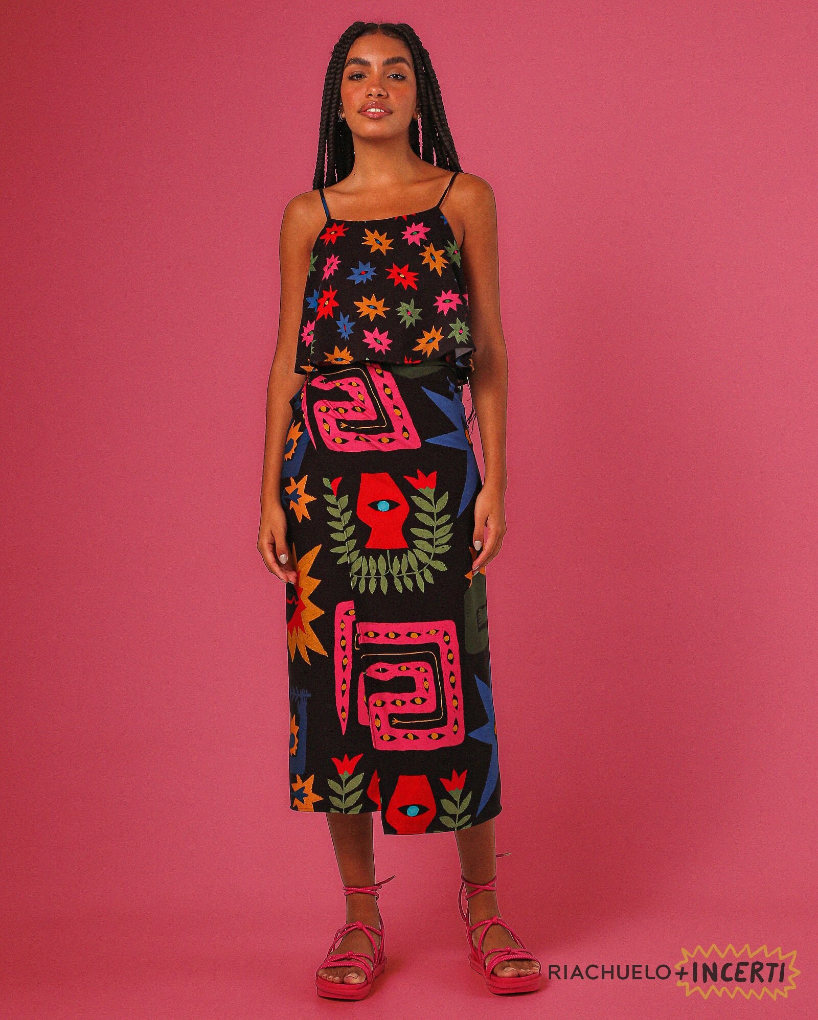 Riachuelo | Saia midi pareô transpassada energia boa preta | Riachuelo ...