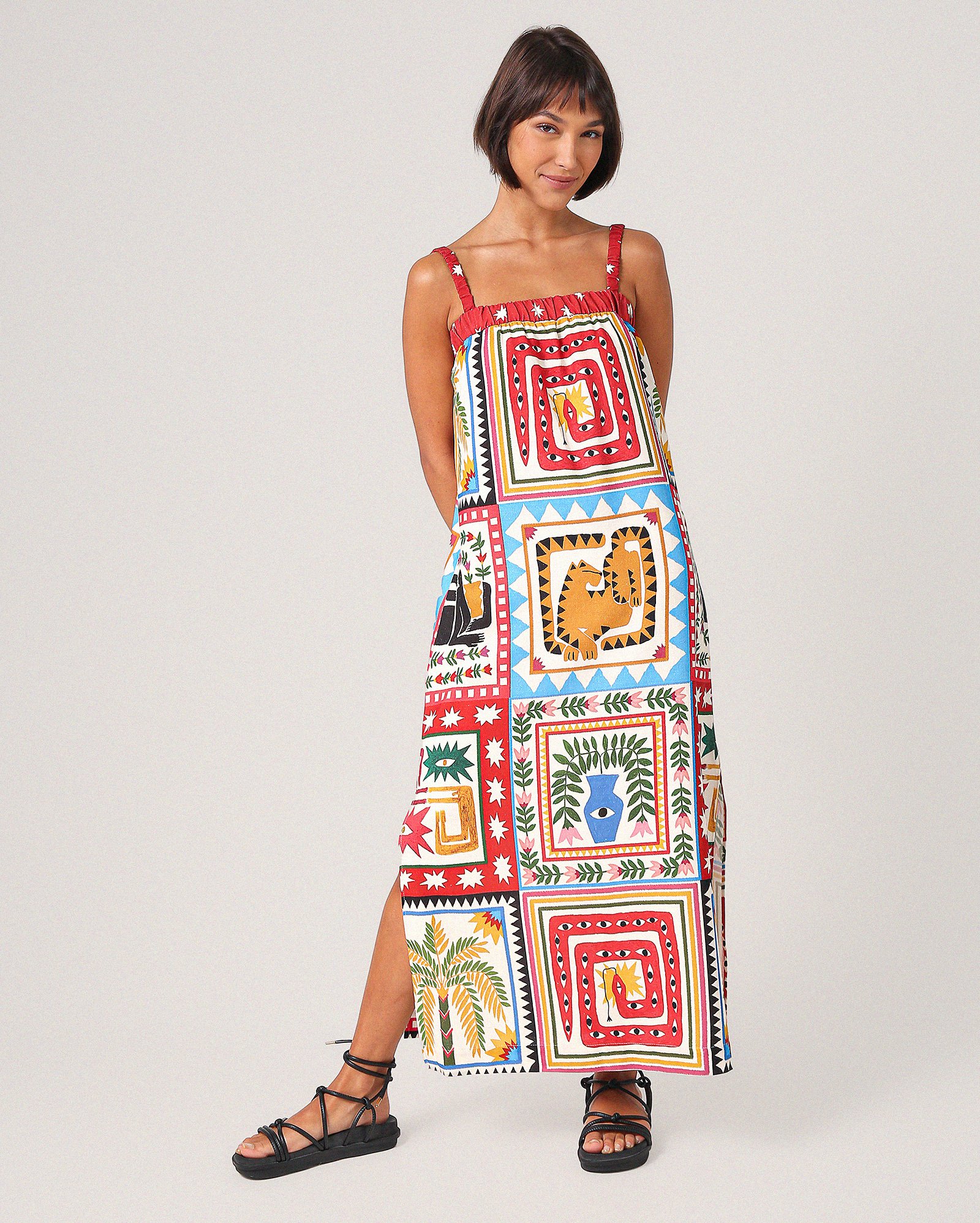 Riachuelo | Vestido midi evasê mistura tropical off white | Riachuelo ...