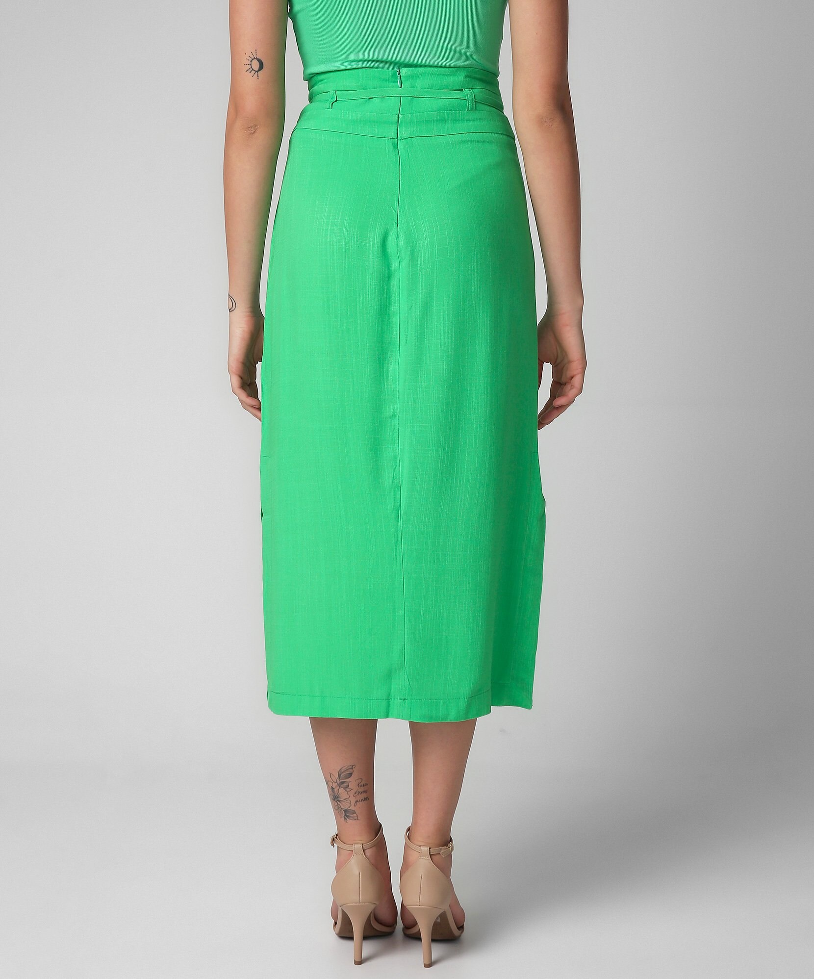 Riachuelo | Saia midi com amarração verde | AK by Riachuelo