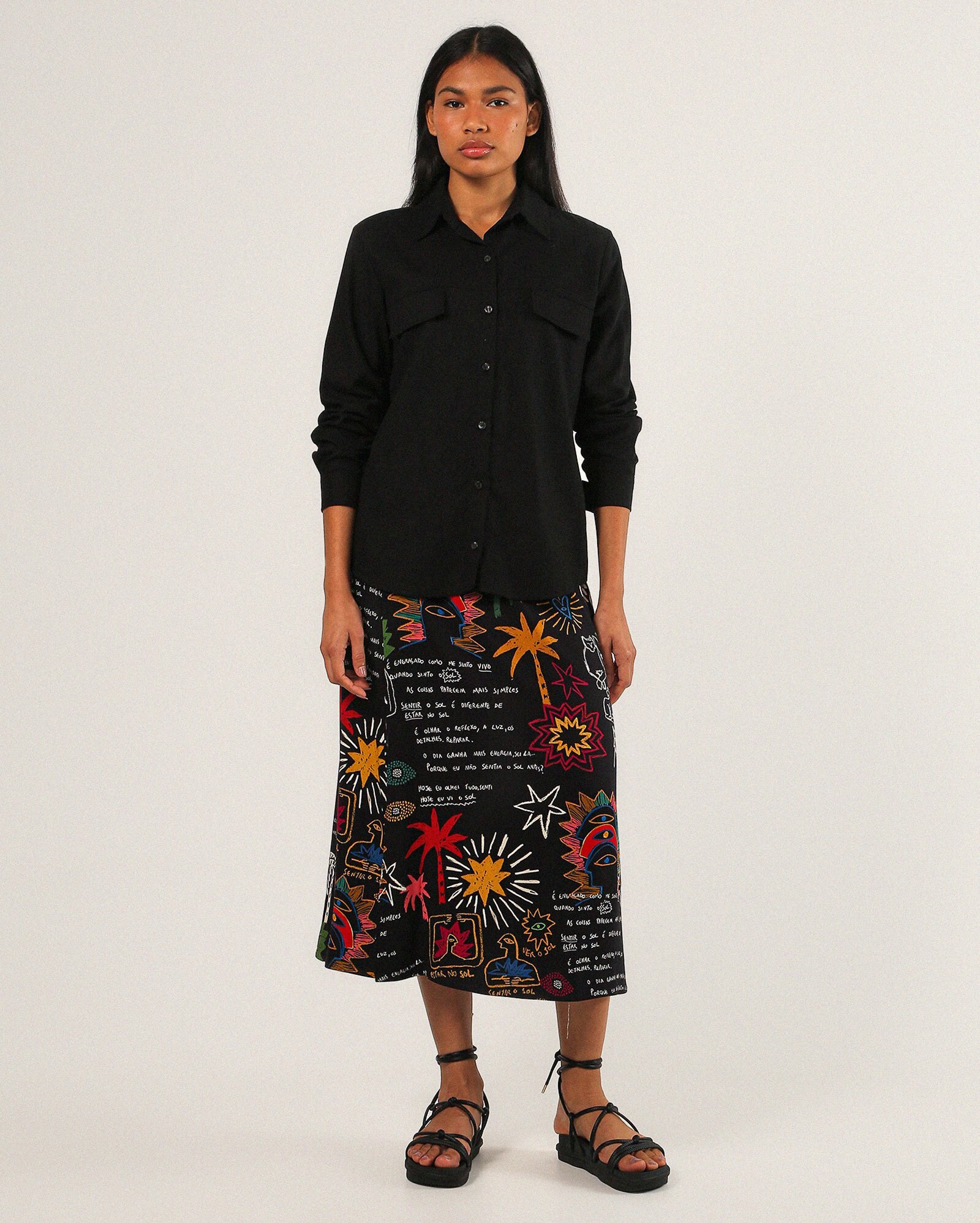 Riachuelo | Camisa feminina alongada com bordado preta | Riachuelo ...