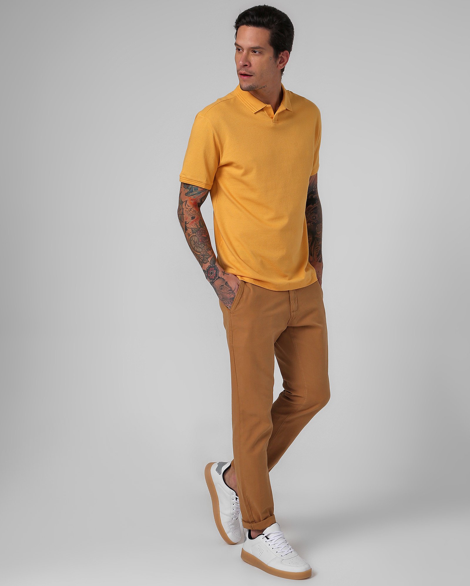 Riachuelo | Polo masculina texturizada amarela