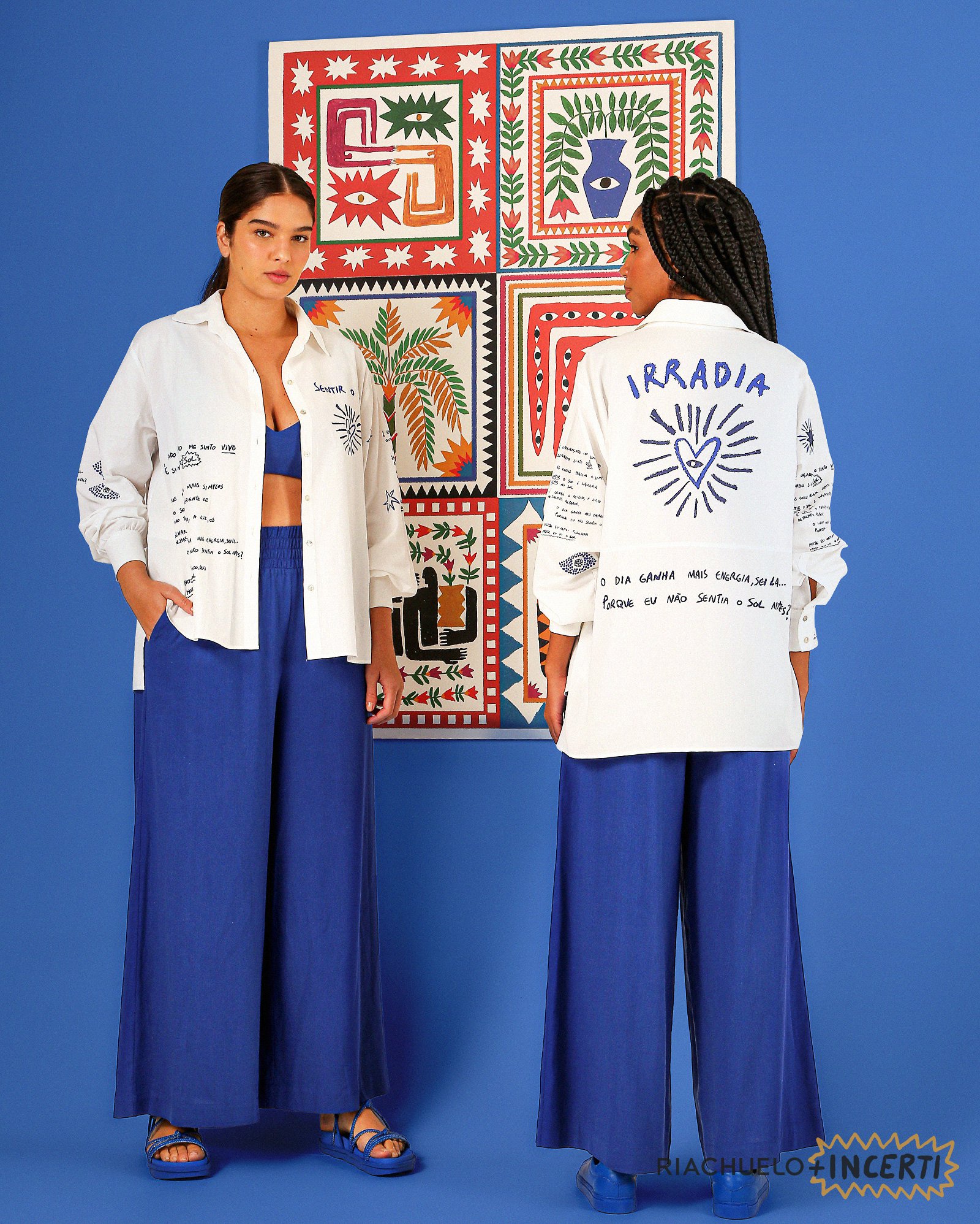 Riachuelo | Camisa feminina alongada rascunhos branca | Riachuelo + Incerti