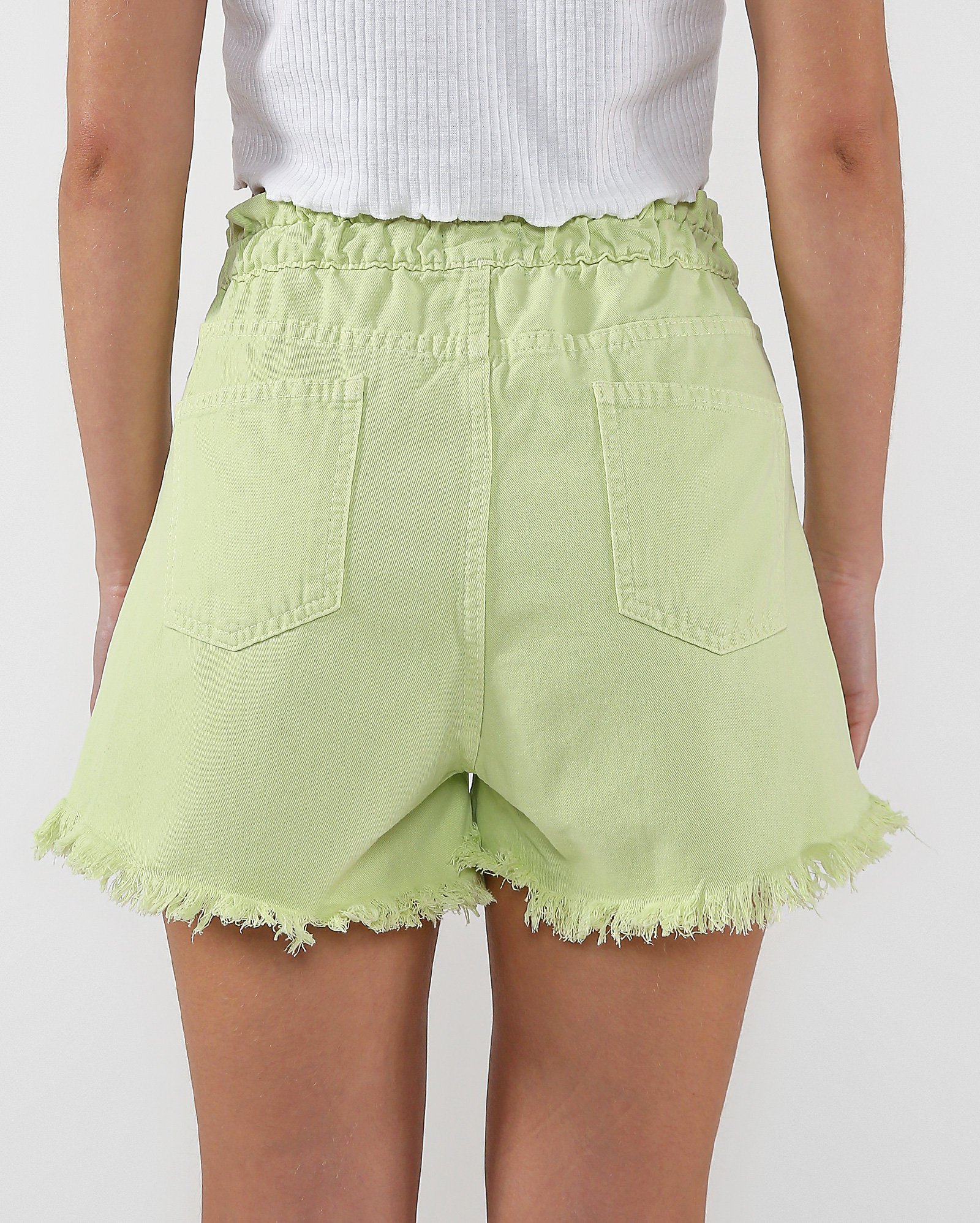 Riachuelo | Short jeans color juvenil amarração e puídos verde | Y C
