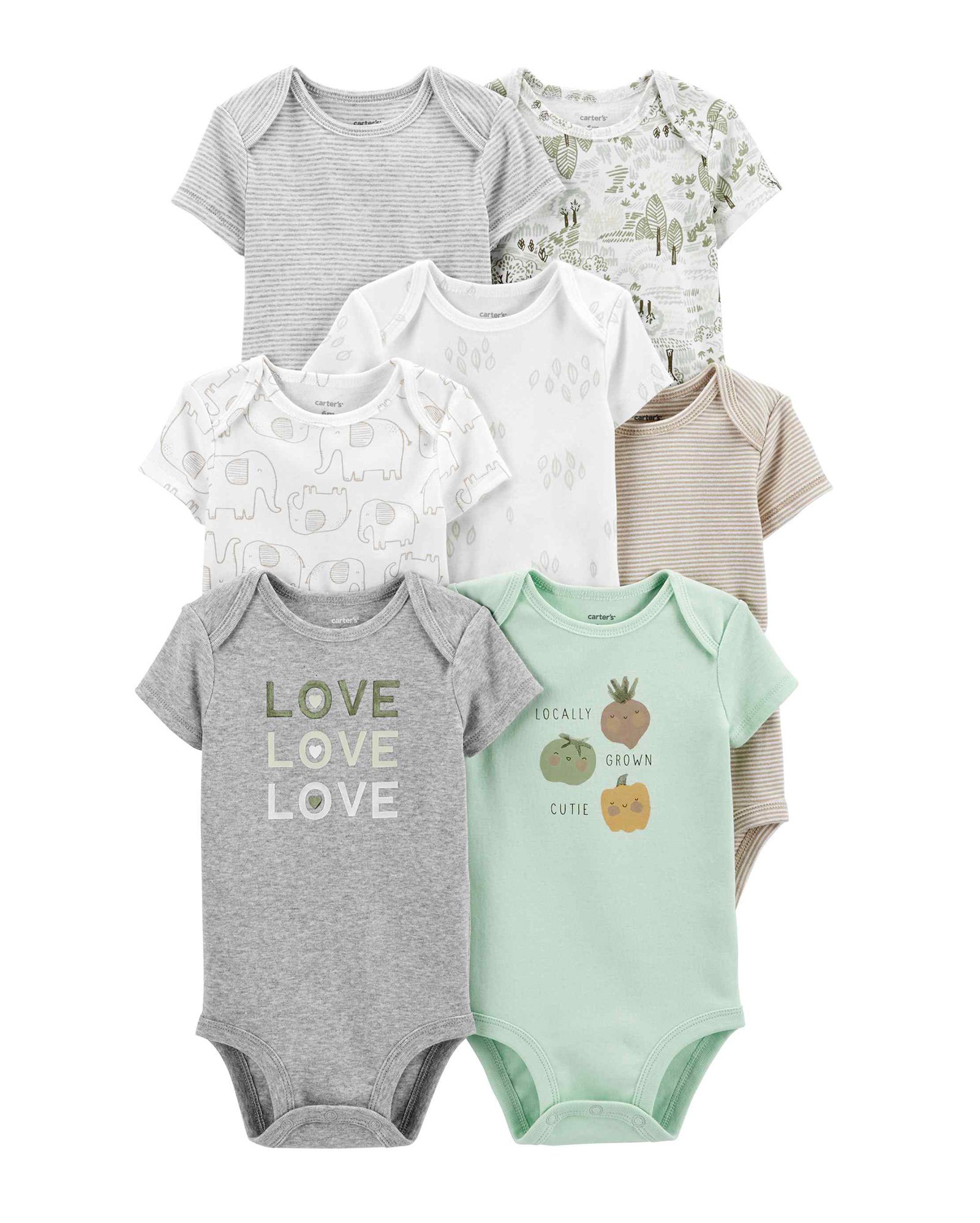 Kit body bebê 7 peças estampado cinza | Carter's | Carter's Oficial