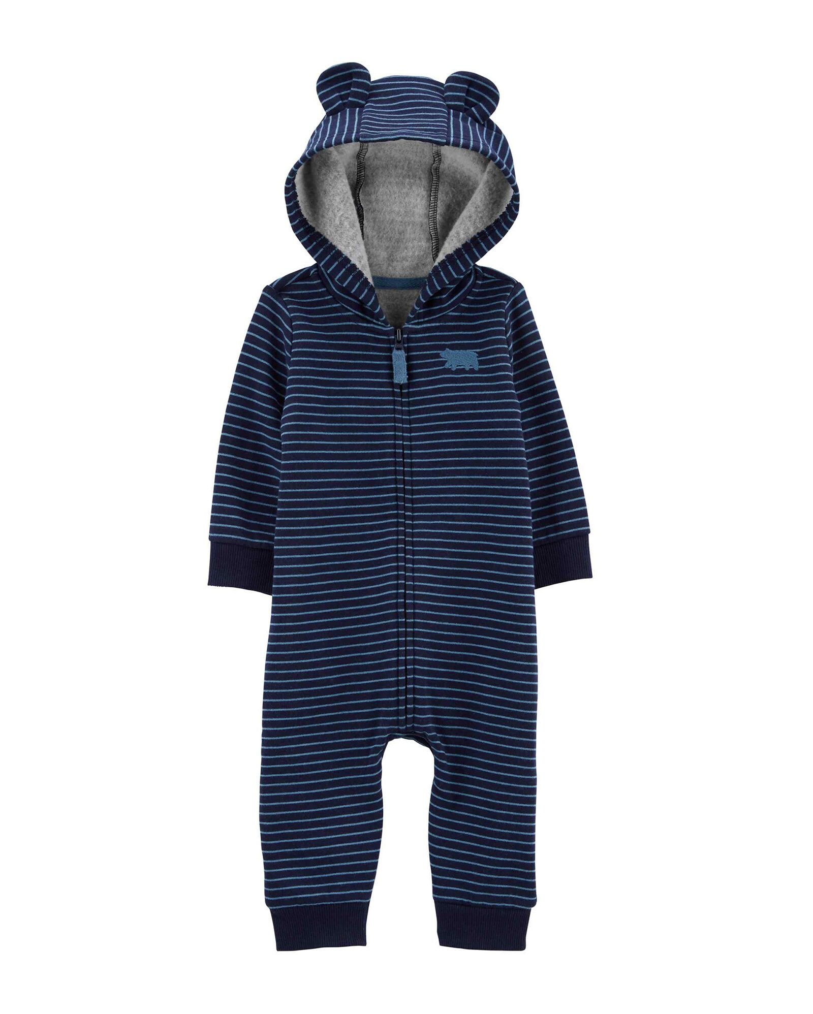 Macacão de moletom bebê listrado com capuz azul | Carter's | Carter's ...