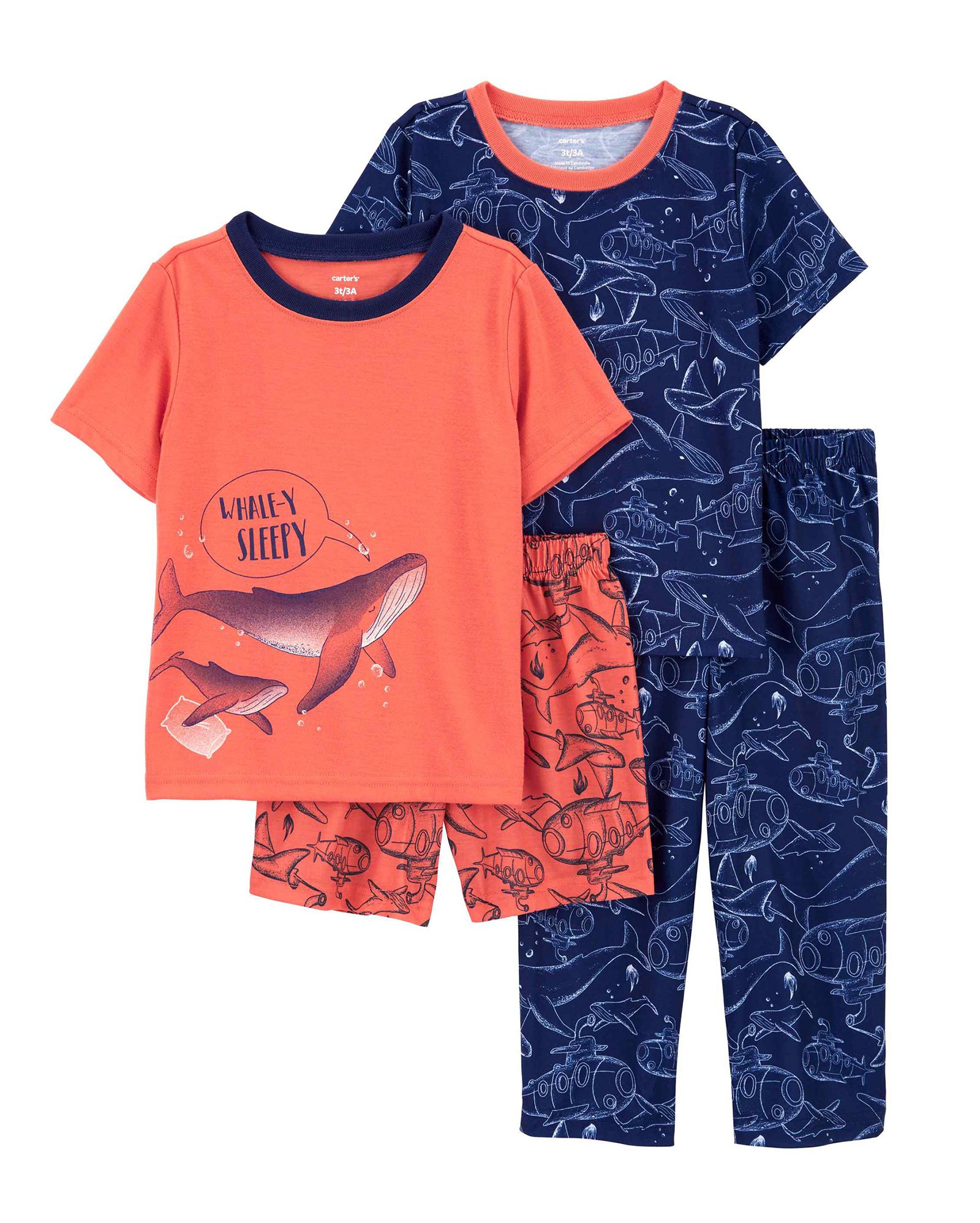 Riachuelo | Pijama infantil 4 peças fundo do mar laranja | Carter's