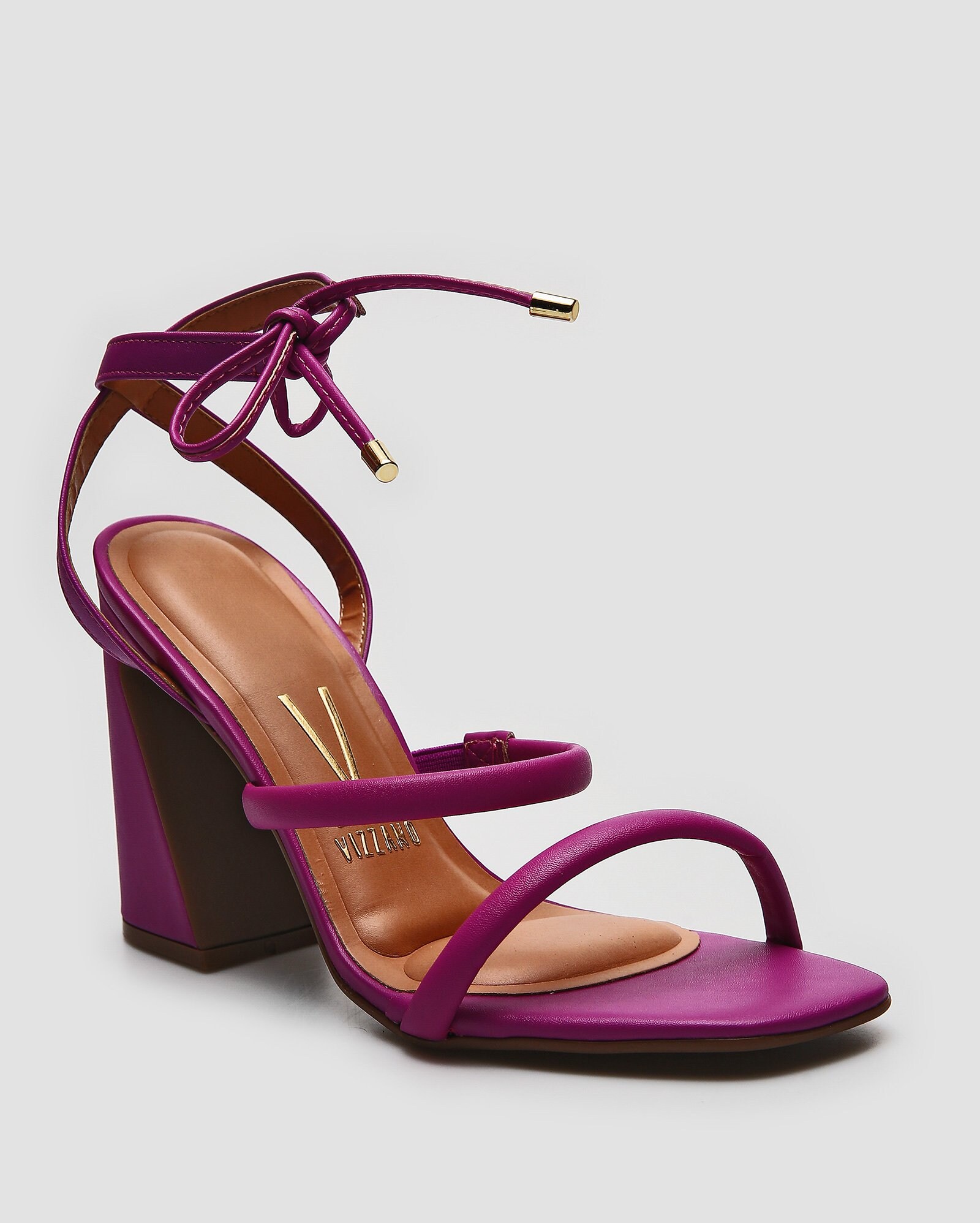 Riachuelo | Sandália feminina salto alto com amarração roxa | Vizzano