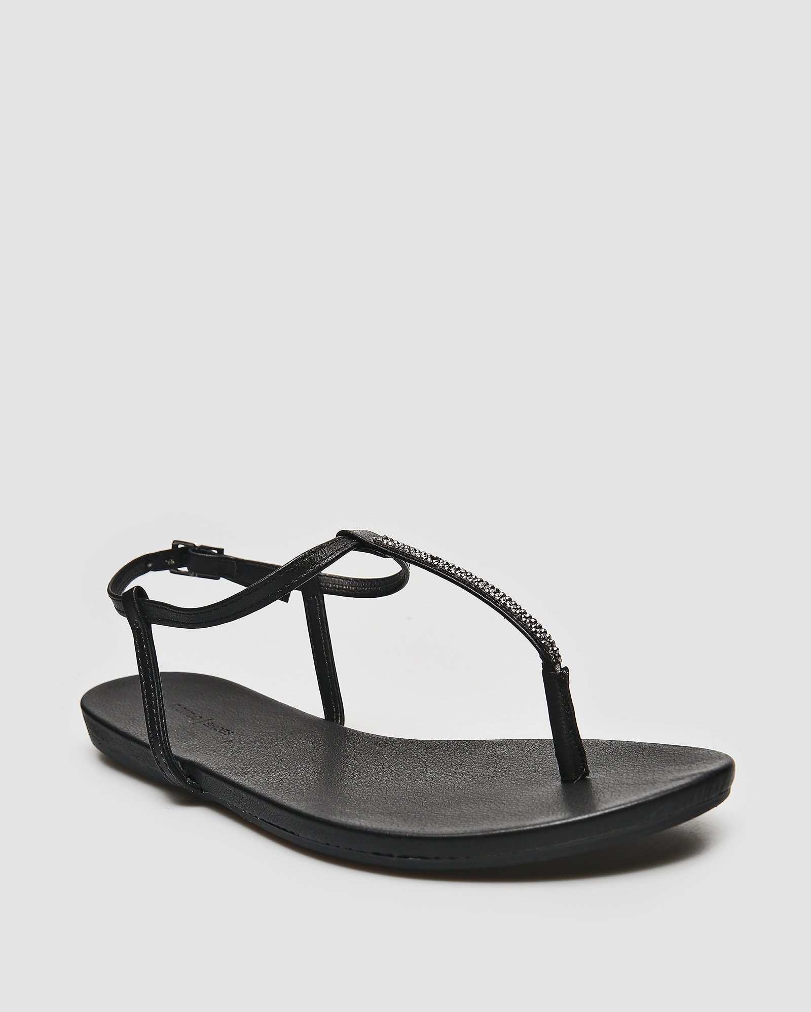 Riachuelo | Sandália feminina rasteira com brilho preta | Riachuelo