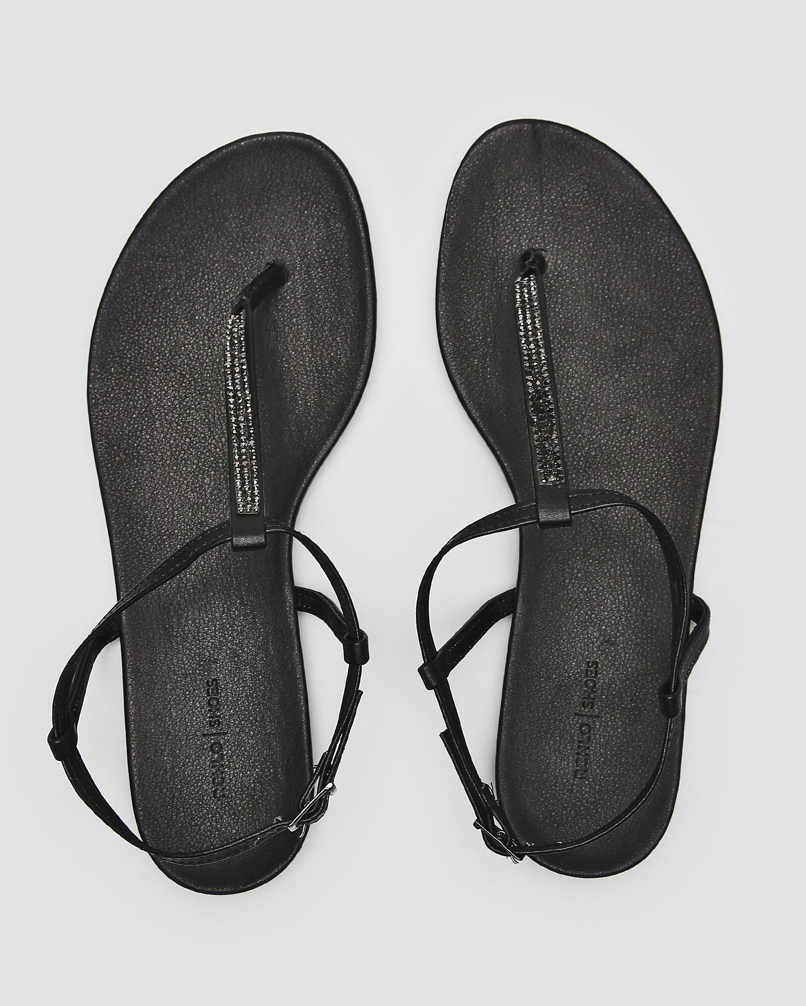 Riachuelo | Sandália feminina rasteira com brilho preta | Riachuelo