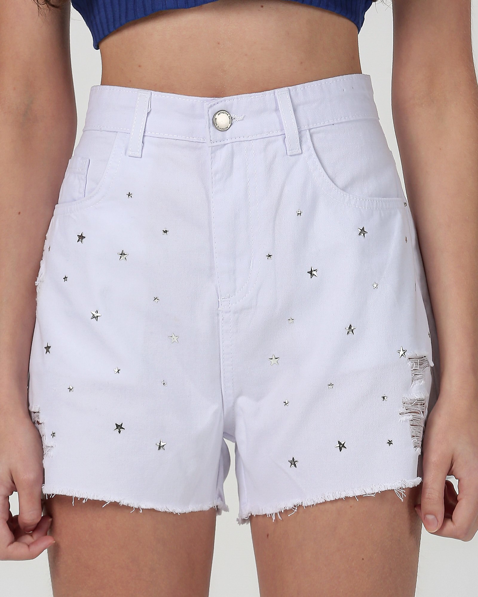 Riachuelo Short Jeans Color Juvenil Mom Estrelas Branco Y C By