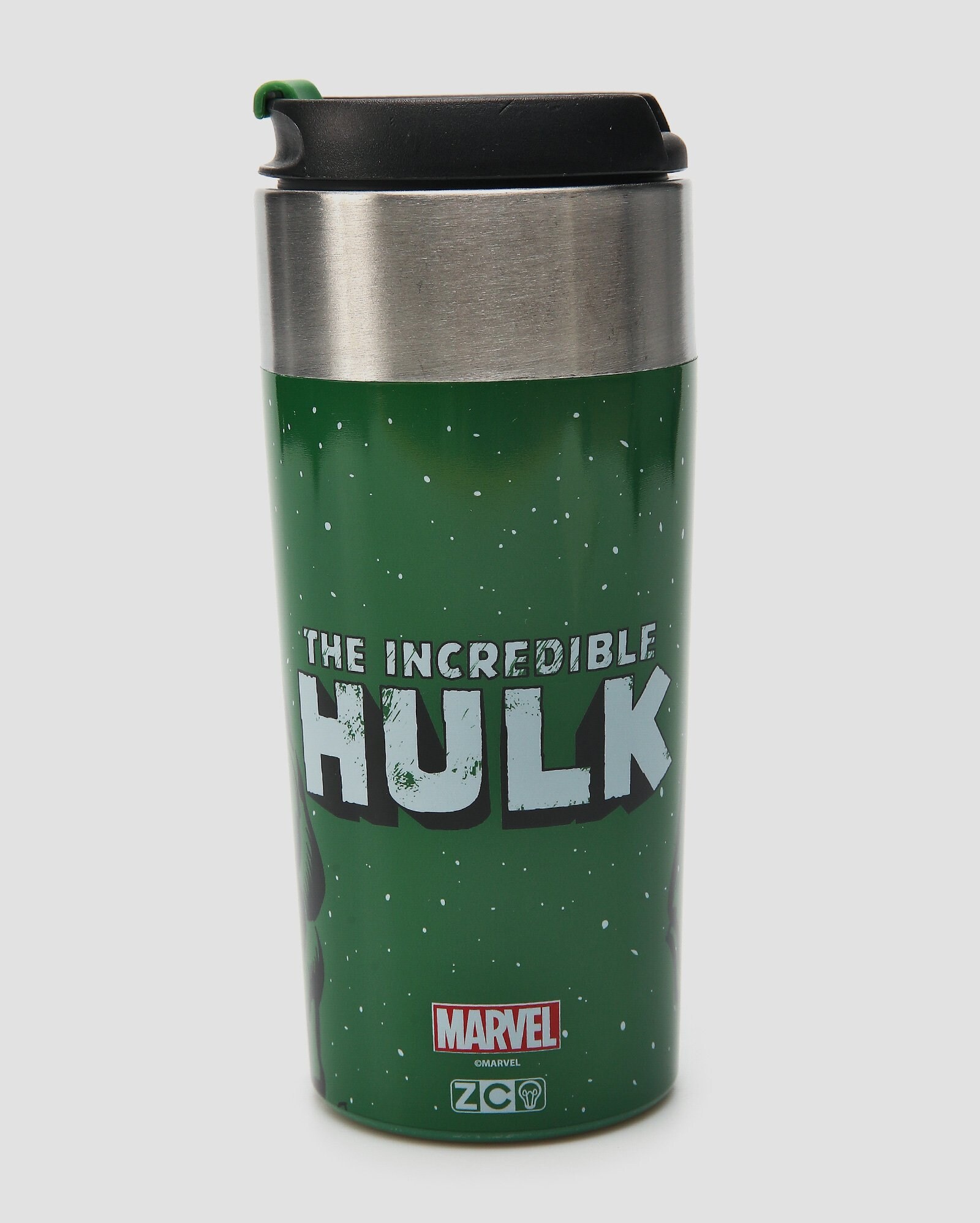 Copo com tampa slim Hulk 300ml verde | Marvel | FANLAB Oficial
