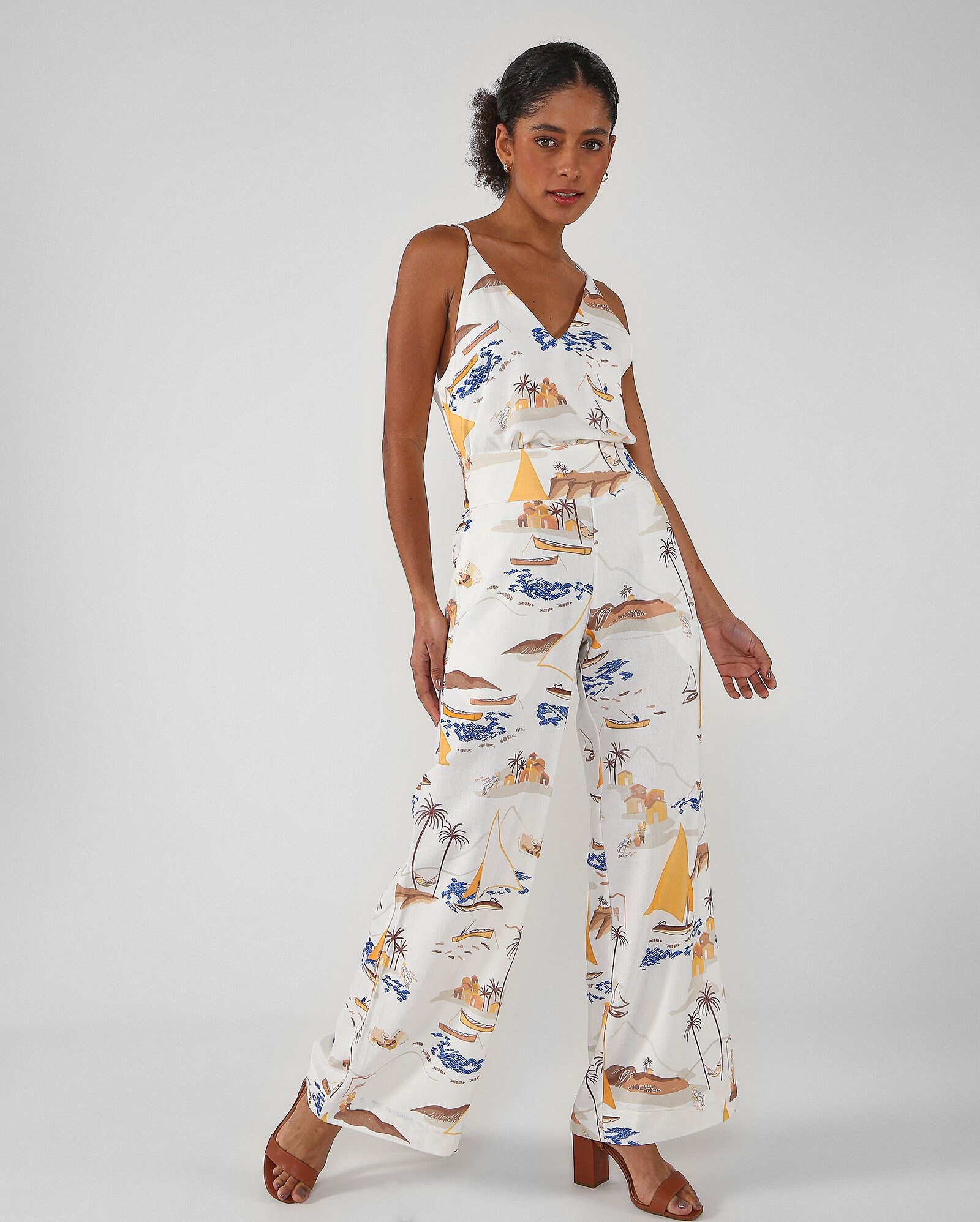 Riachuelo | Calça feminina reta paisagem off-white | AK by Riachuelo