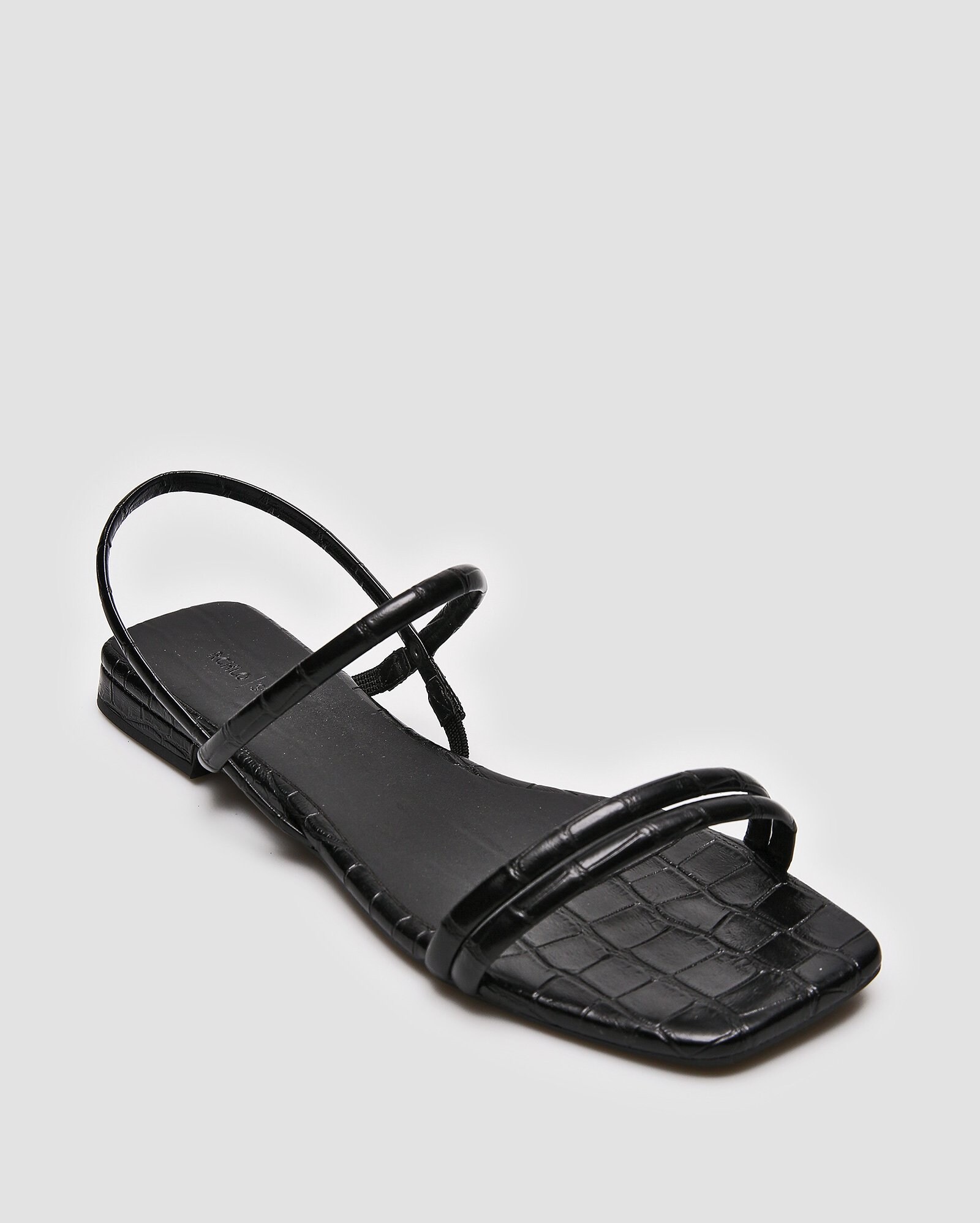 Riachuelo | Sandália feminina rasteiras tiras finas croco preta | Riachuelo