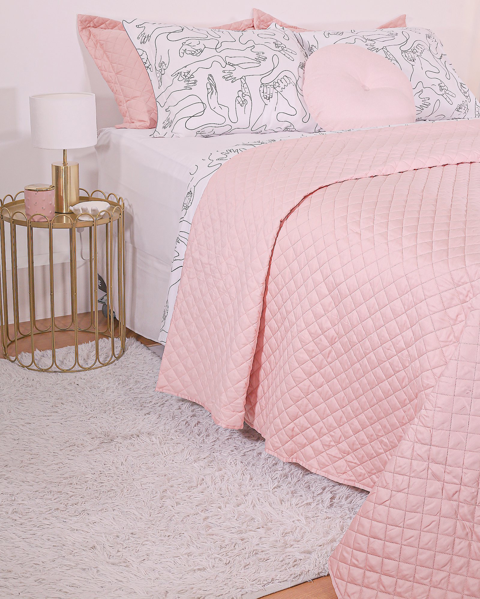 Riachuelo | Kit colcha king 3 peças 250 fios rosa | Casa Riachuelo