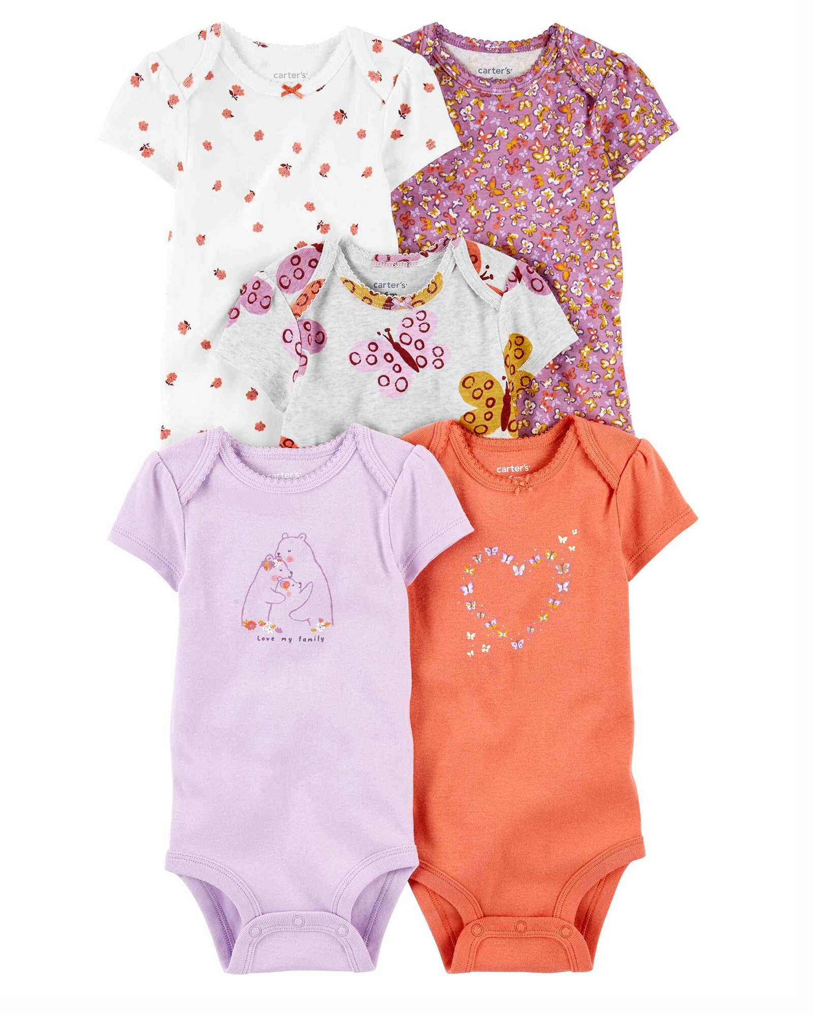 Kit body bebê 5 peças ursos e flores multicor | Carter's | Carter's Oficial