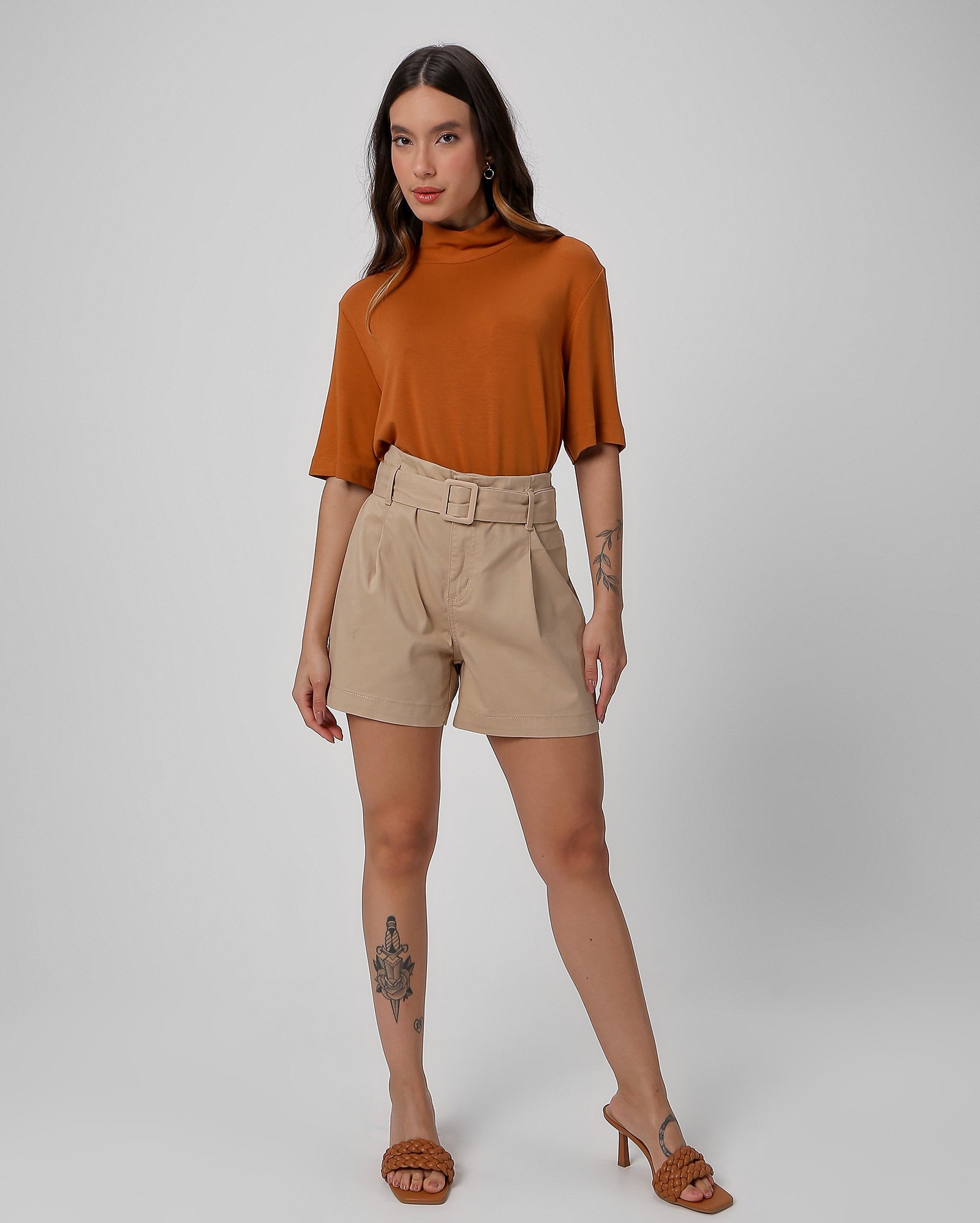 Riachuelo | Short jeans color feminino clochard com cinto bege