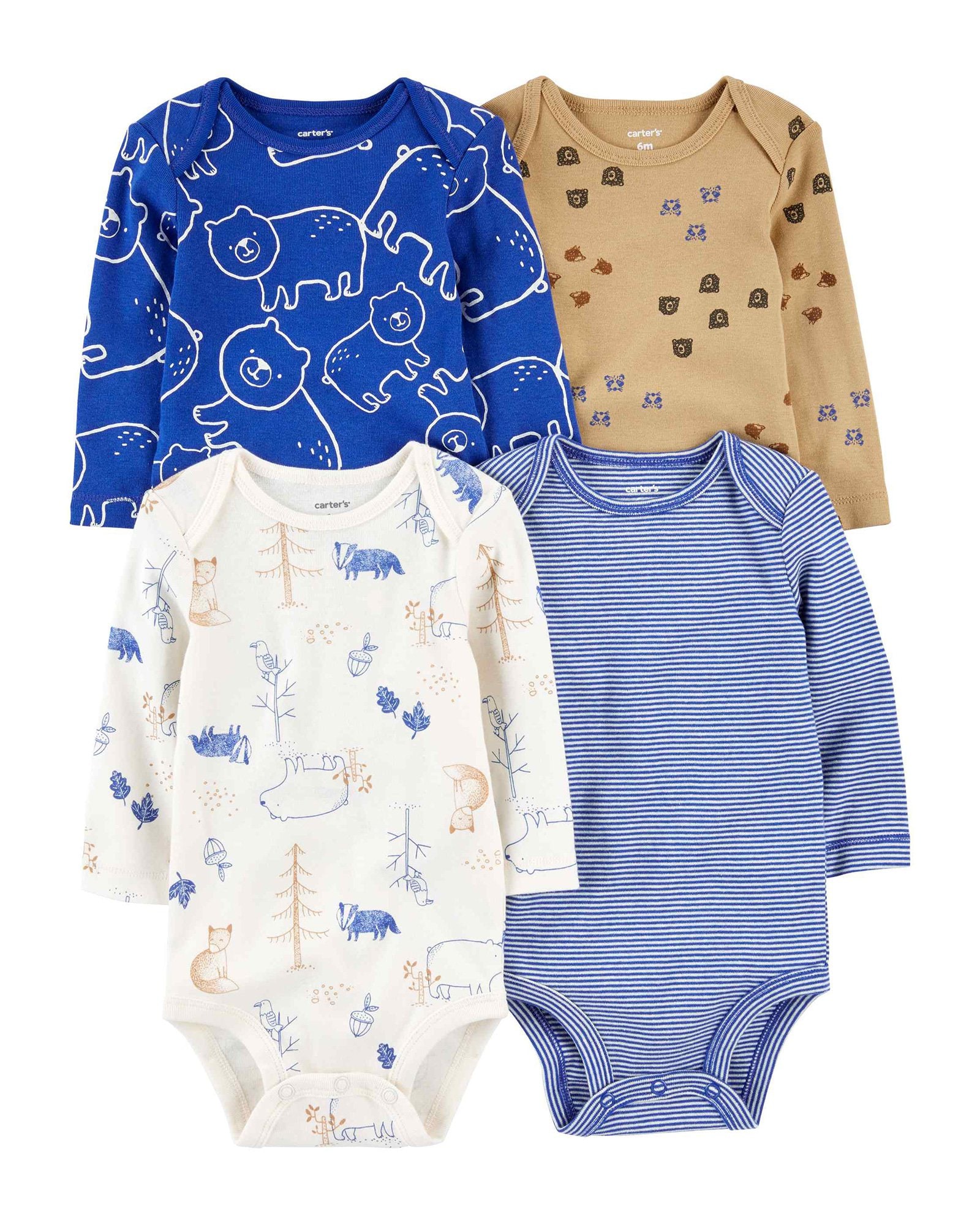 Kit body bebê 4 peças manga longa estampado multicor | Carter's ...