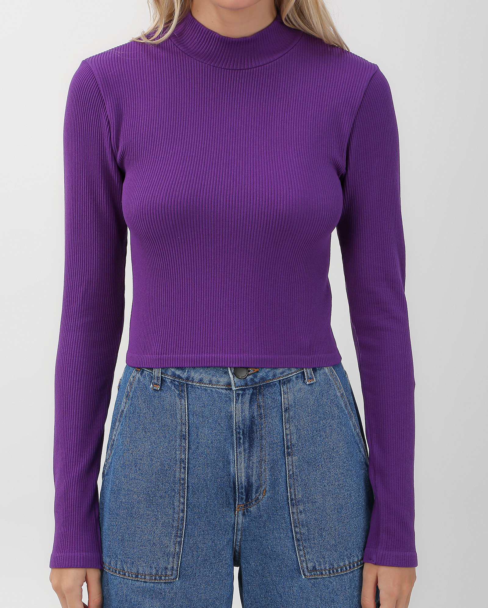 Riachuelo | Blusa cropped canelada manga longa roxa | Pool Basics by ...