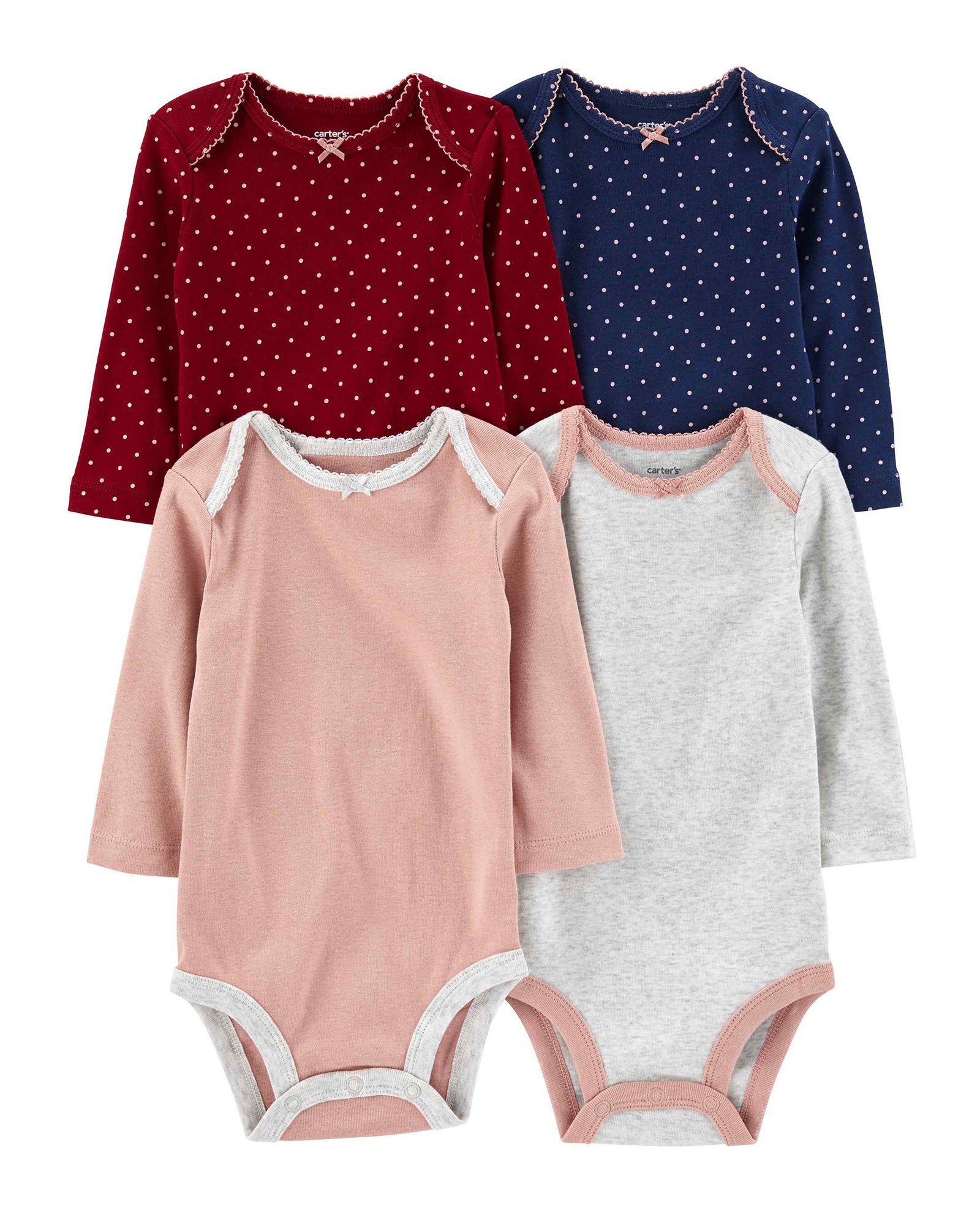 Kit body bebê 4 peças lisas e poás multicor | Carter's | Carter's Oficial