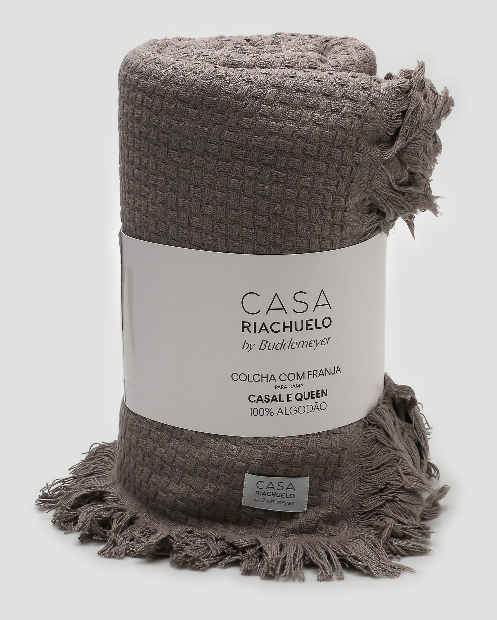 Riachuelo | Colcha queen e casal In Design algodão com franjas cinza ...