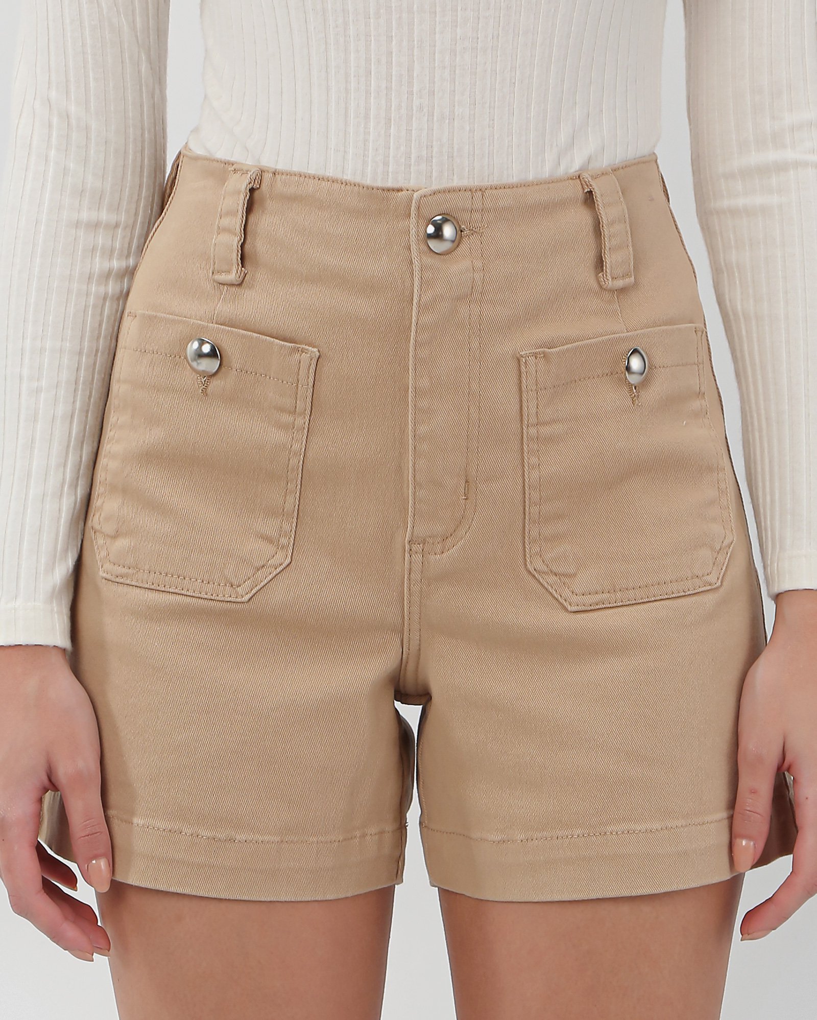 Riachuelo | Short jeans color feminino cintura super alta com botões ...
