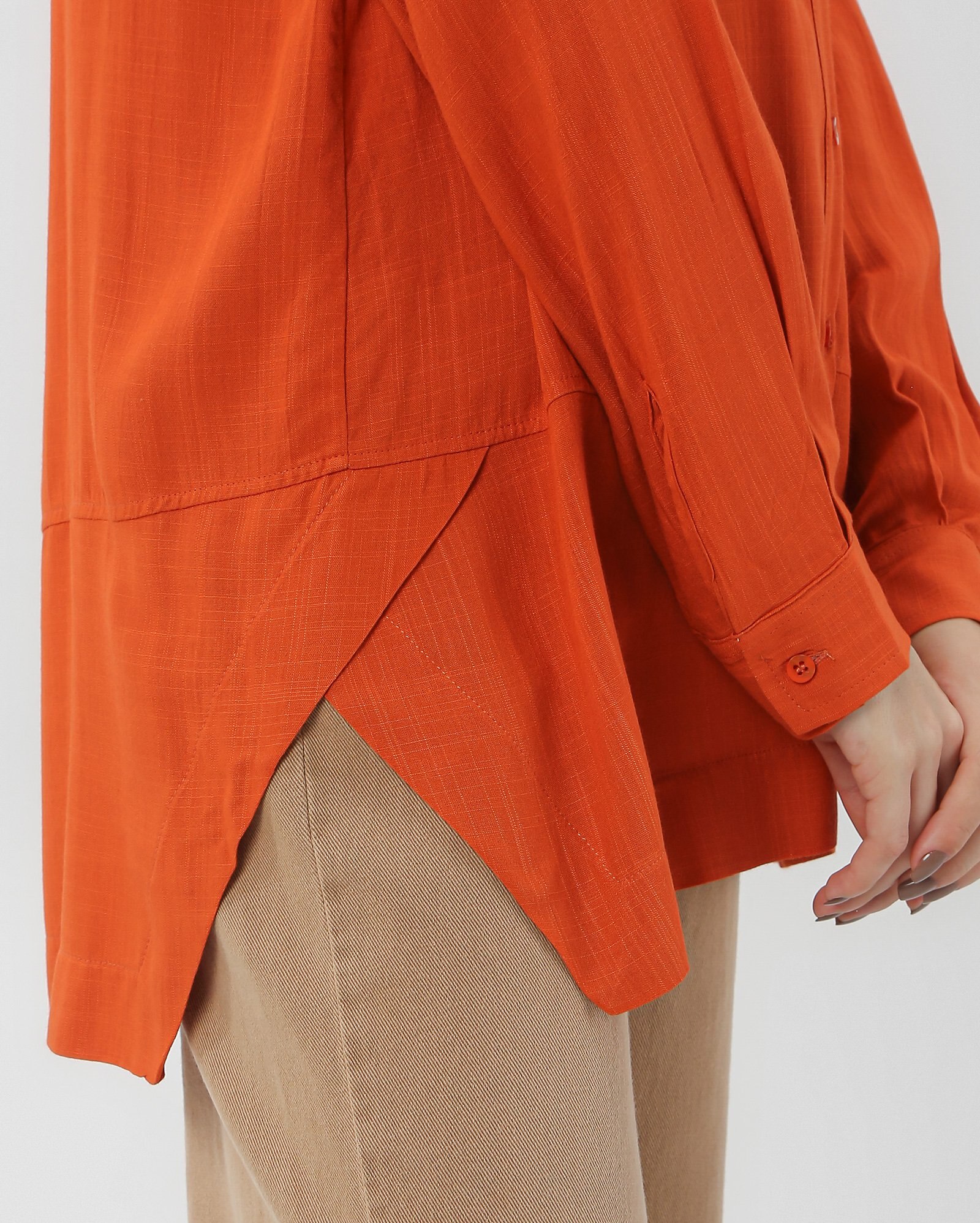 Riachuelo | Camisa feminina alongada riscada laranja | AK by Riachuelo