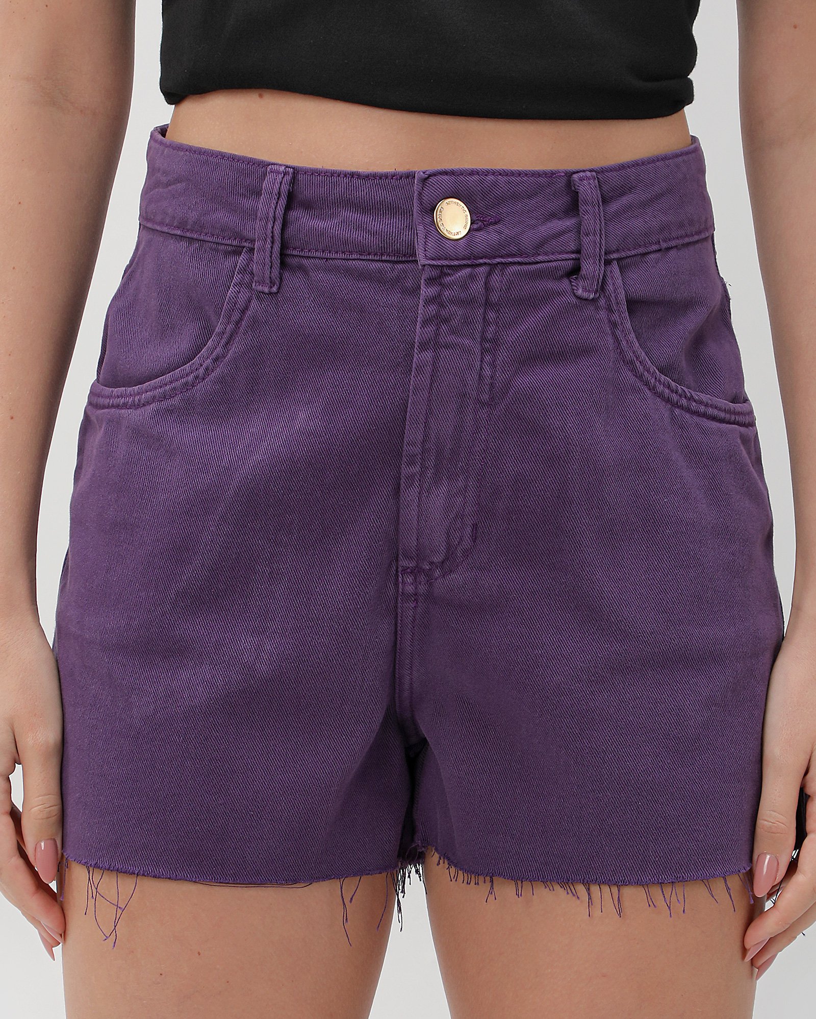 Riachuelo | Short jeans color feminino cintura alta com puídos roxo ...
