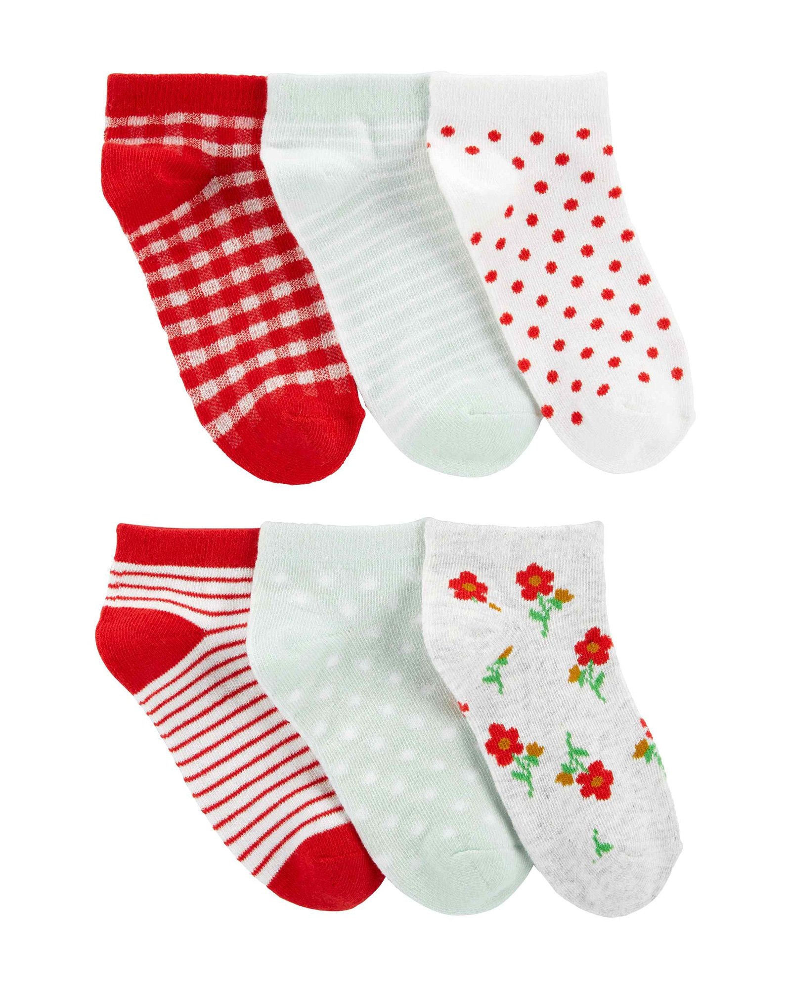 Kit meia infantil 6 pares listrada floral multicor | Carter's | Carter ...