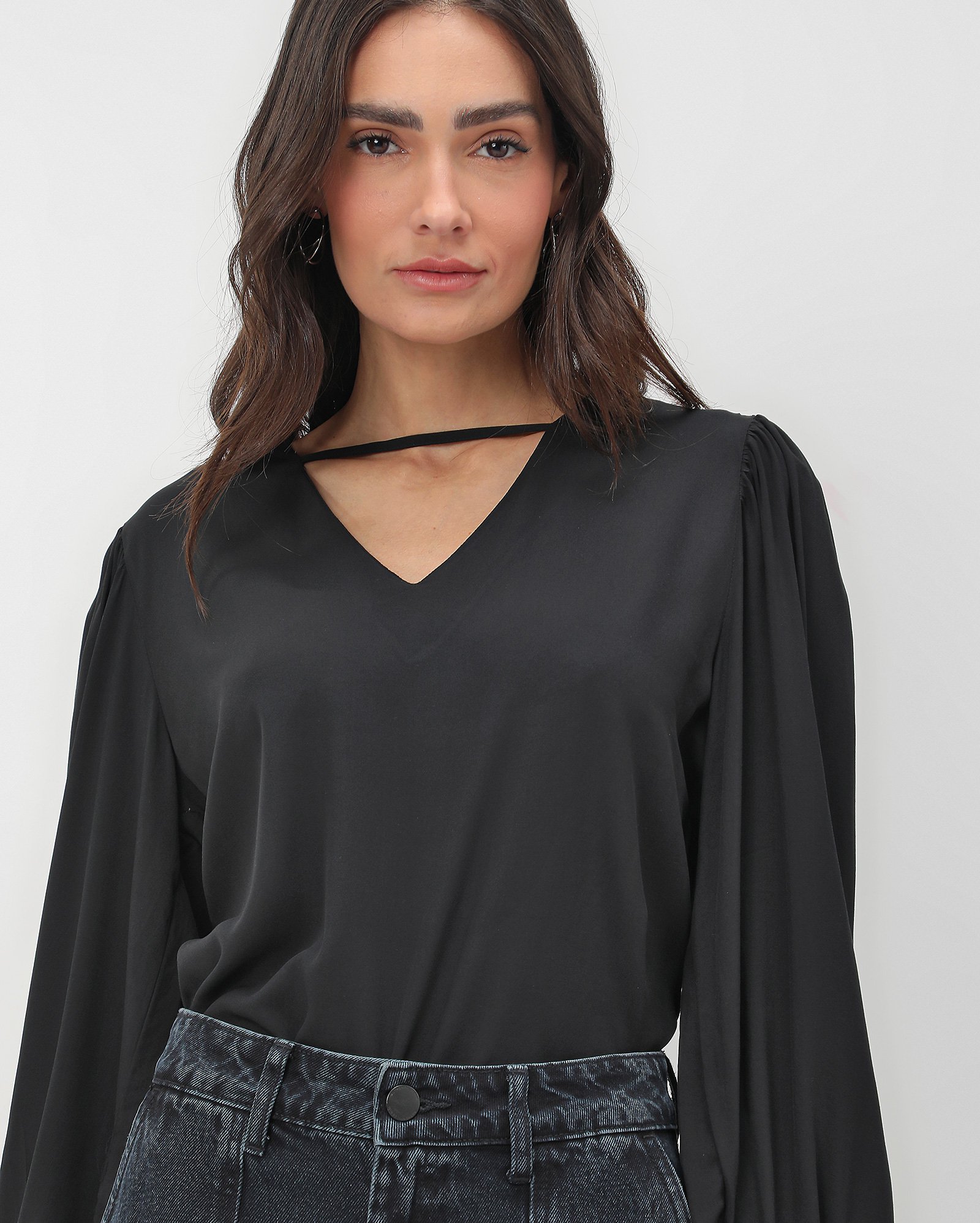 Riachuelo | Blusa feminina manga longa balonê preta | AK by Riachuelo