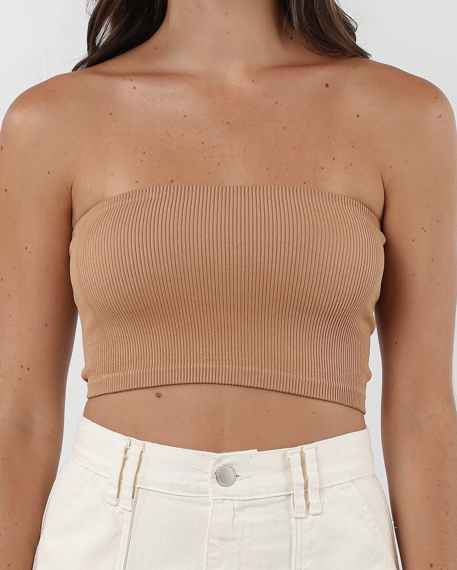 Riachuelo | Top faixa Carol canelado com elástico - Marrom Claro | Pool Basics by Riachuelo