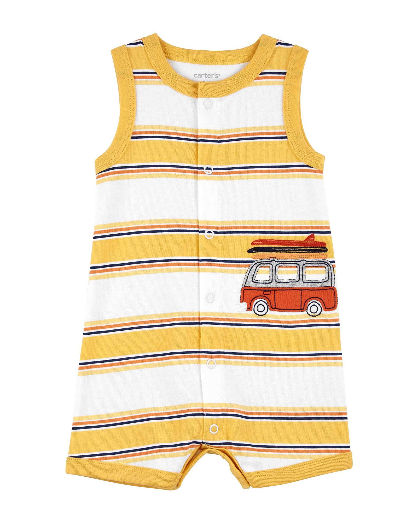 Macaquinho bebê listrado carrinho amarelo | Carter's | Carter's Oficial