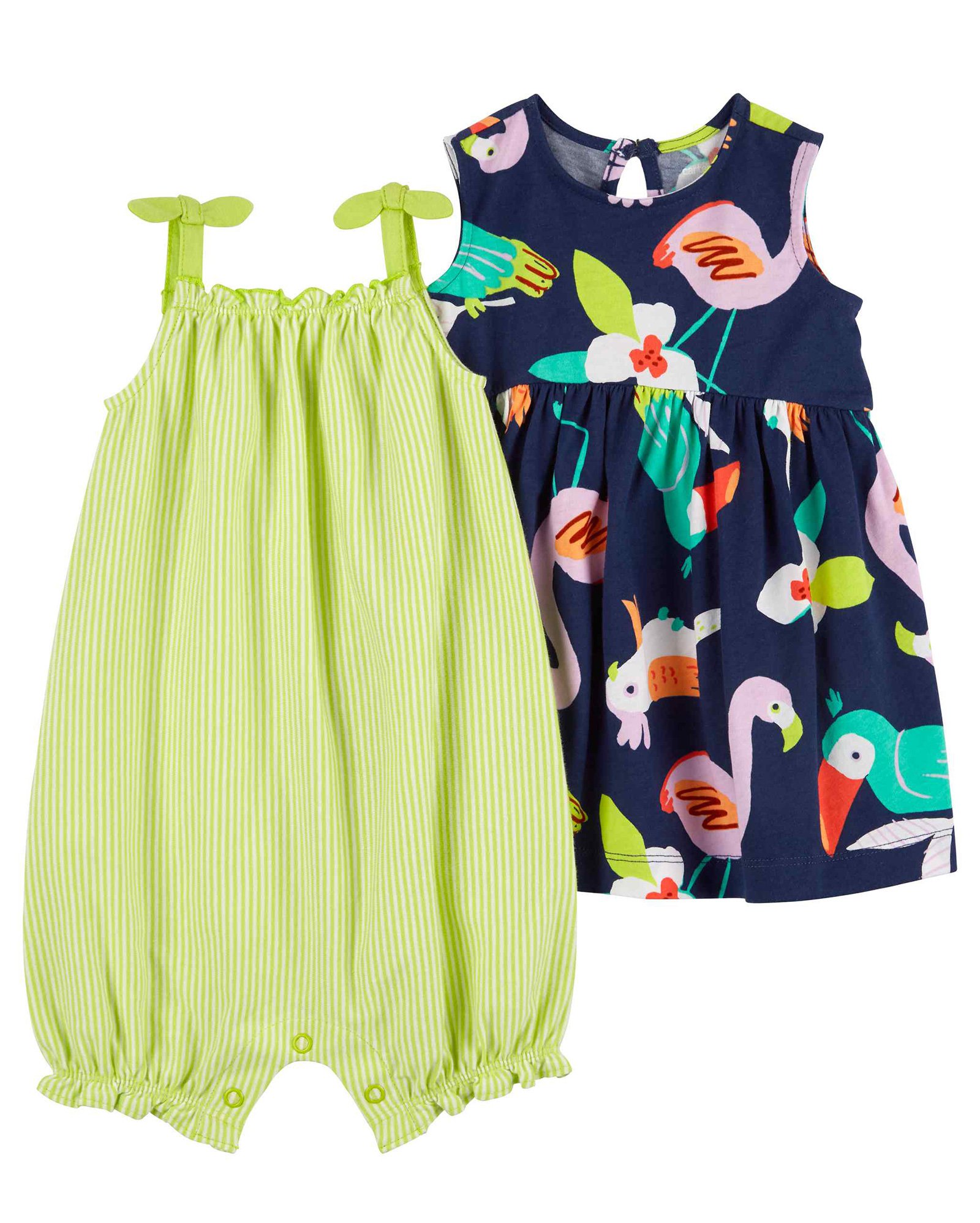 Riachuelo | Macaquinho e Vestido listrado com aves multicor | Carter's