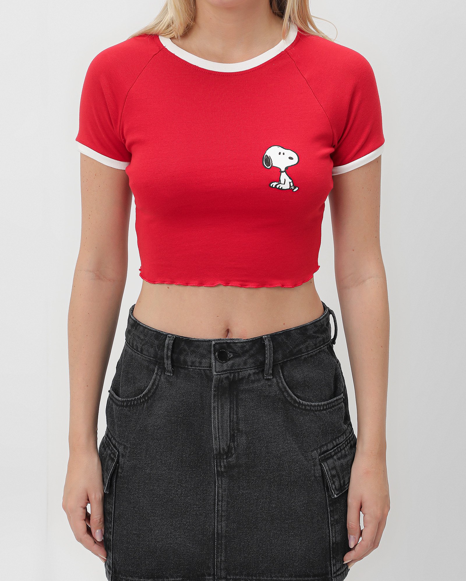 Riachuelo | Camiseta cropped Snoopy manga curta ripple vermelha | Peanuts