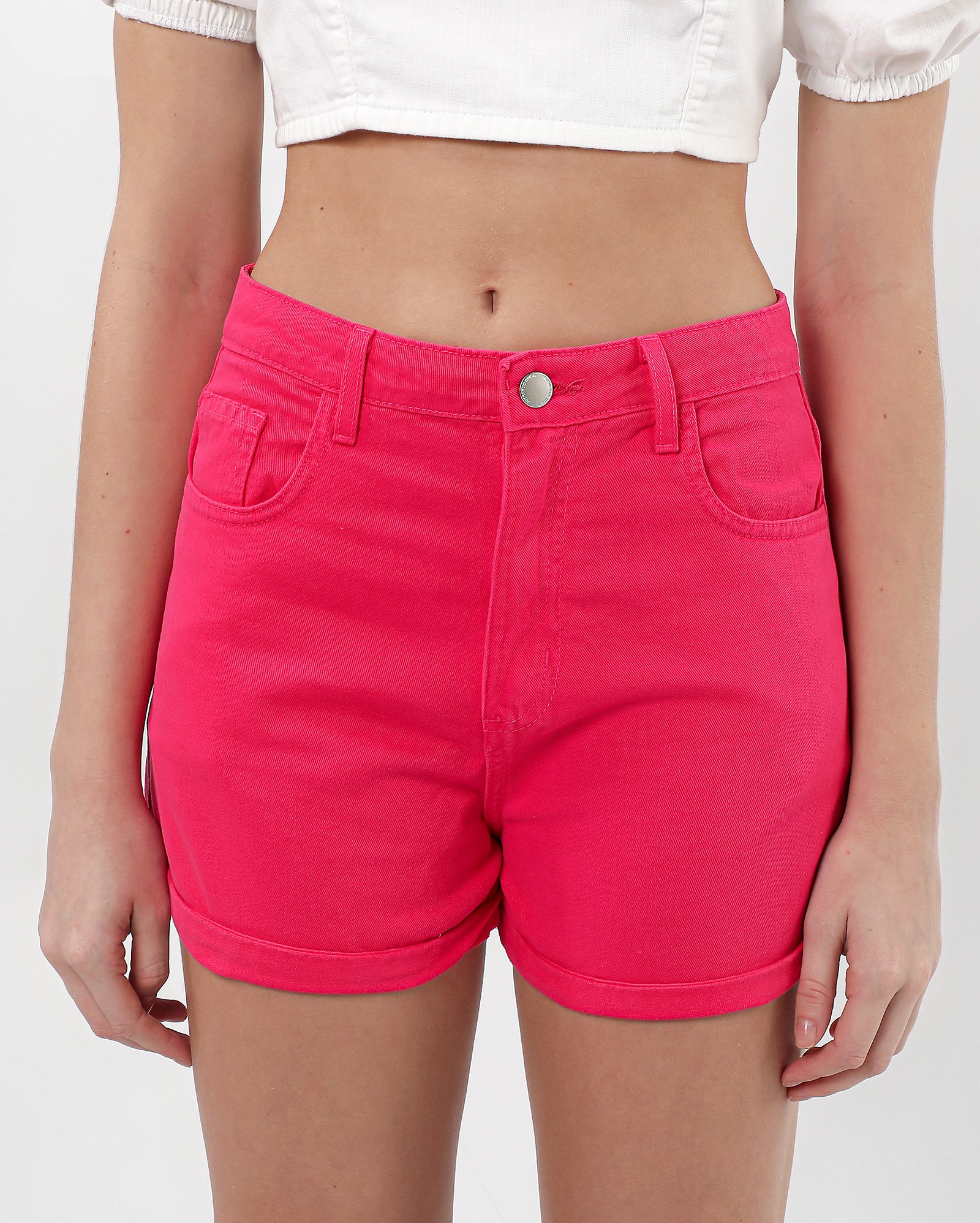 Riachuelo | Short jeans color juvenil com barra dobrada e botão - Rosa ...