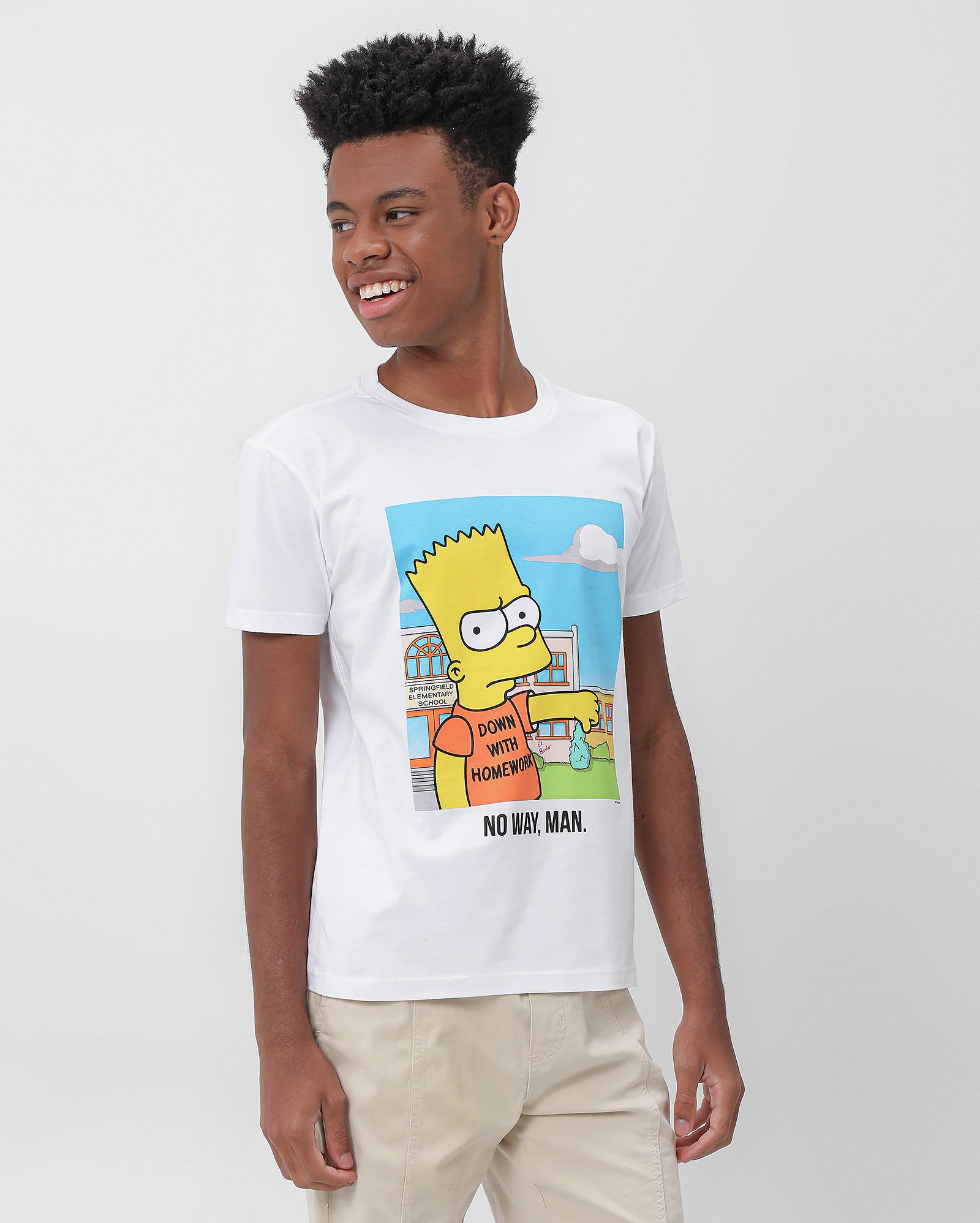 Riachuelo | Camiseta juvenil down with homework branca | Fox The Simpsons