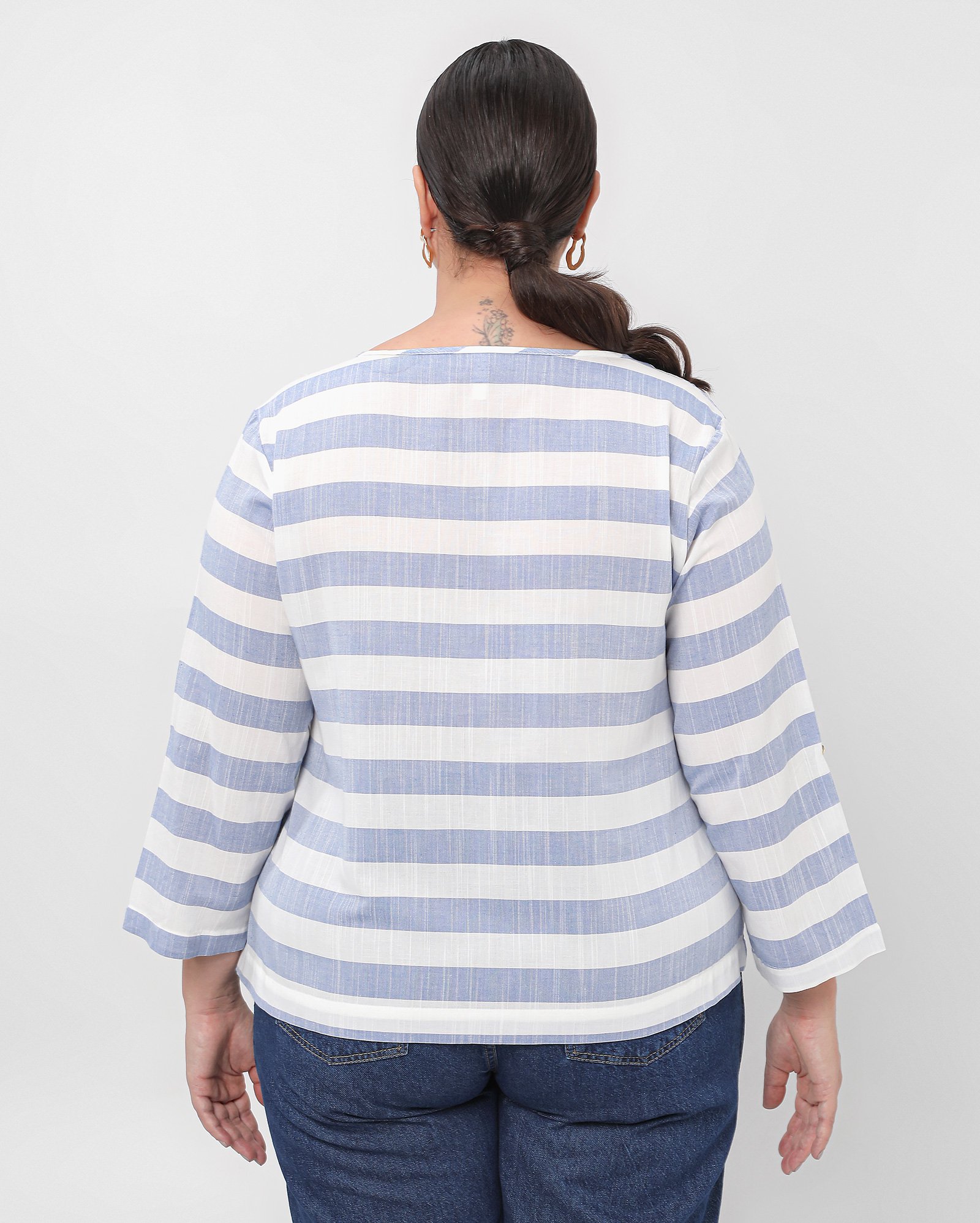 Riachuelo | Blusa plus size feminina listrada decote gota branca | AK ...