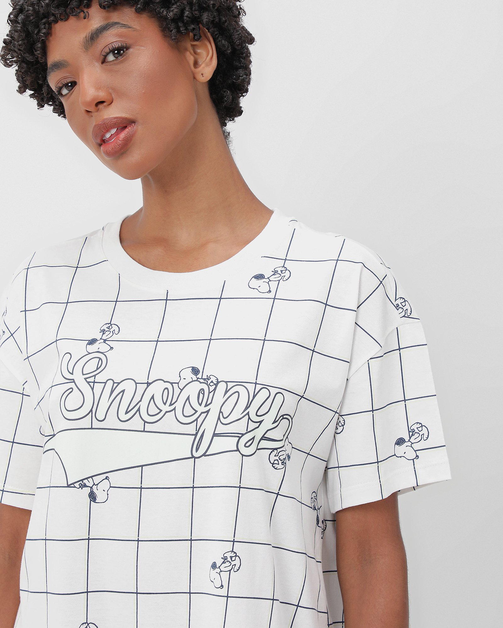 Riachuelo | Camisola Snoopy manga curta quadriculada branca | Peanuts