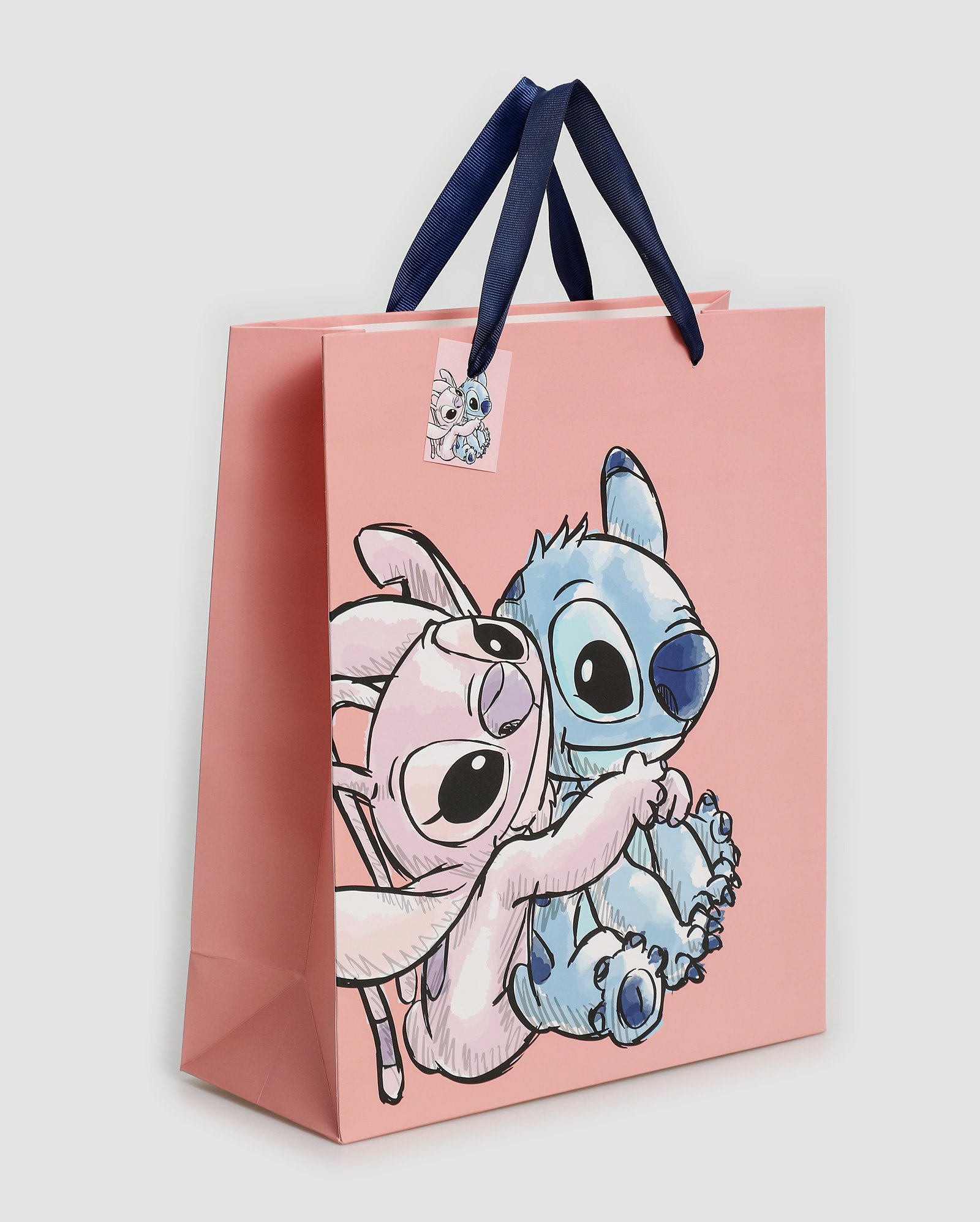 Sacola de presente M Stitch e Angel rosa | Disney | FANLAB Oficial