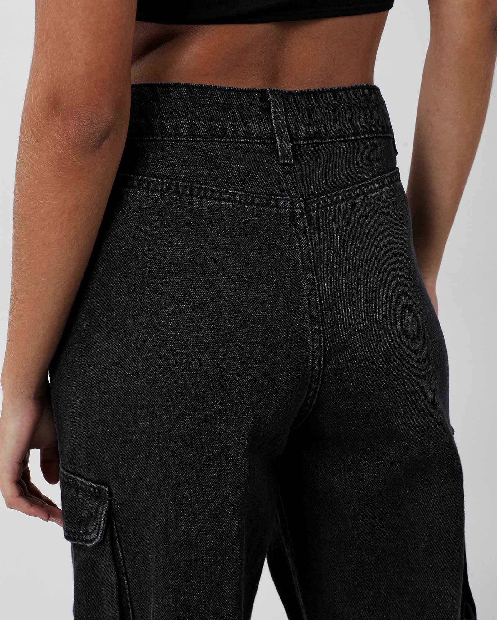 Riachuelo | Calça black jeans juvenil wide leg cargo | Pool