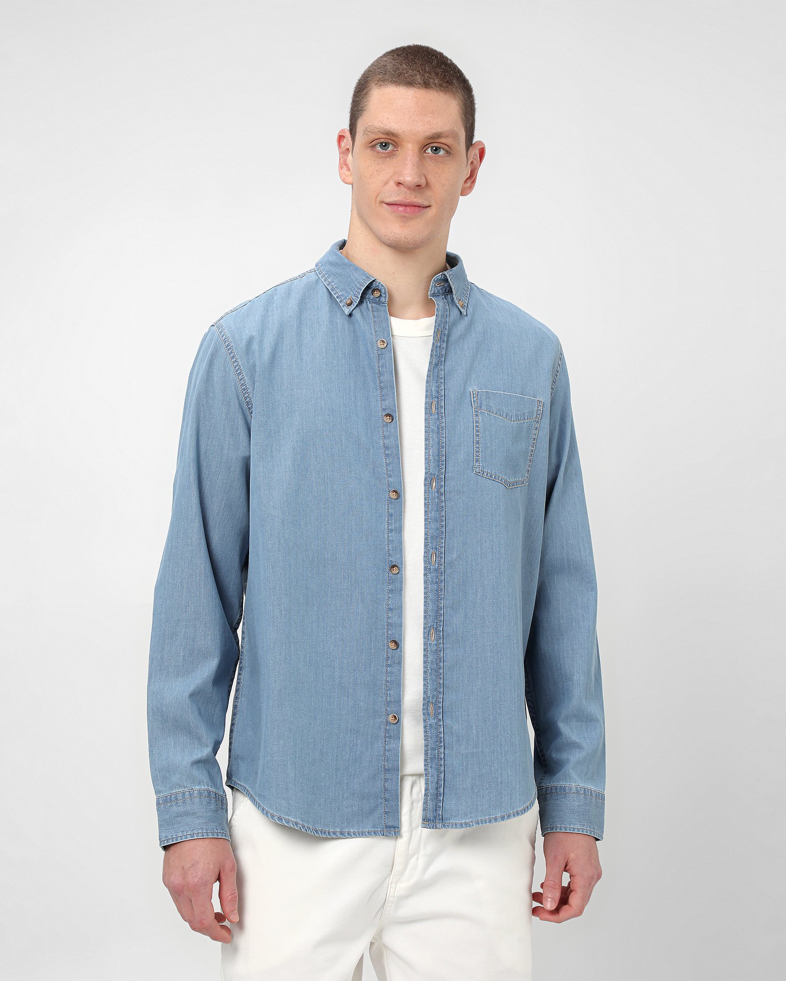 Riachuelo | Camisa jeans masculina manga longa - Jeans Claro | Pool Jeans