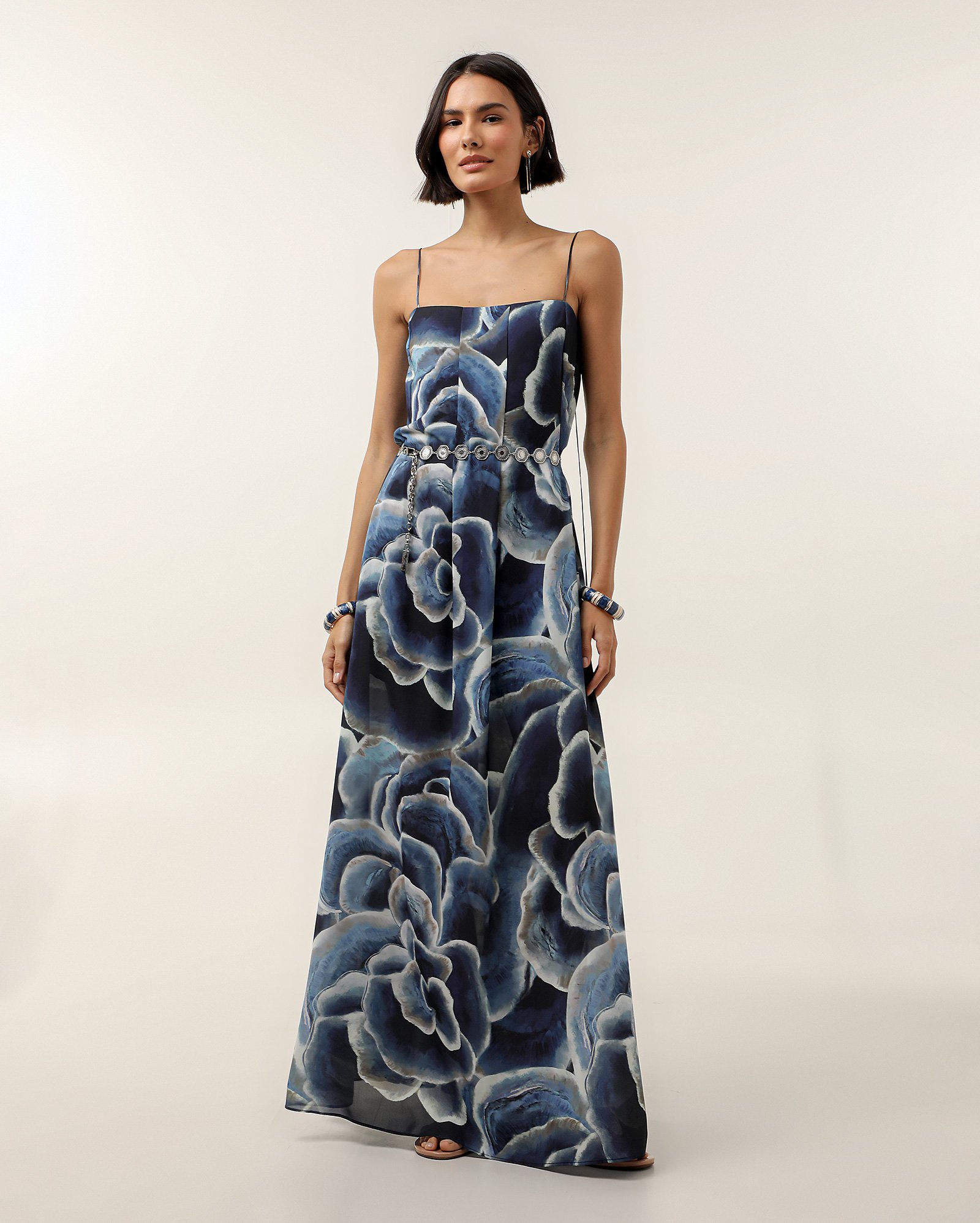 Riachuelo | Vestido longo maxi cogumelos decote quadrado azul | NIINI + Riachuelo