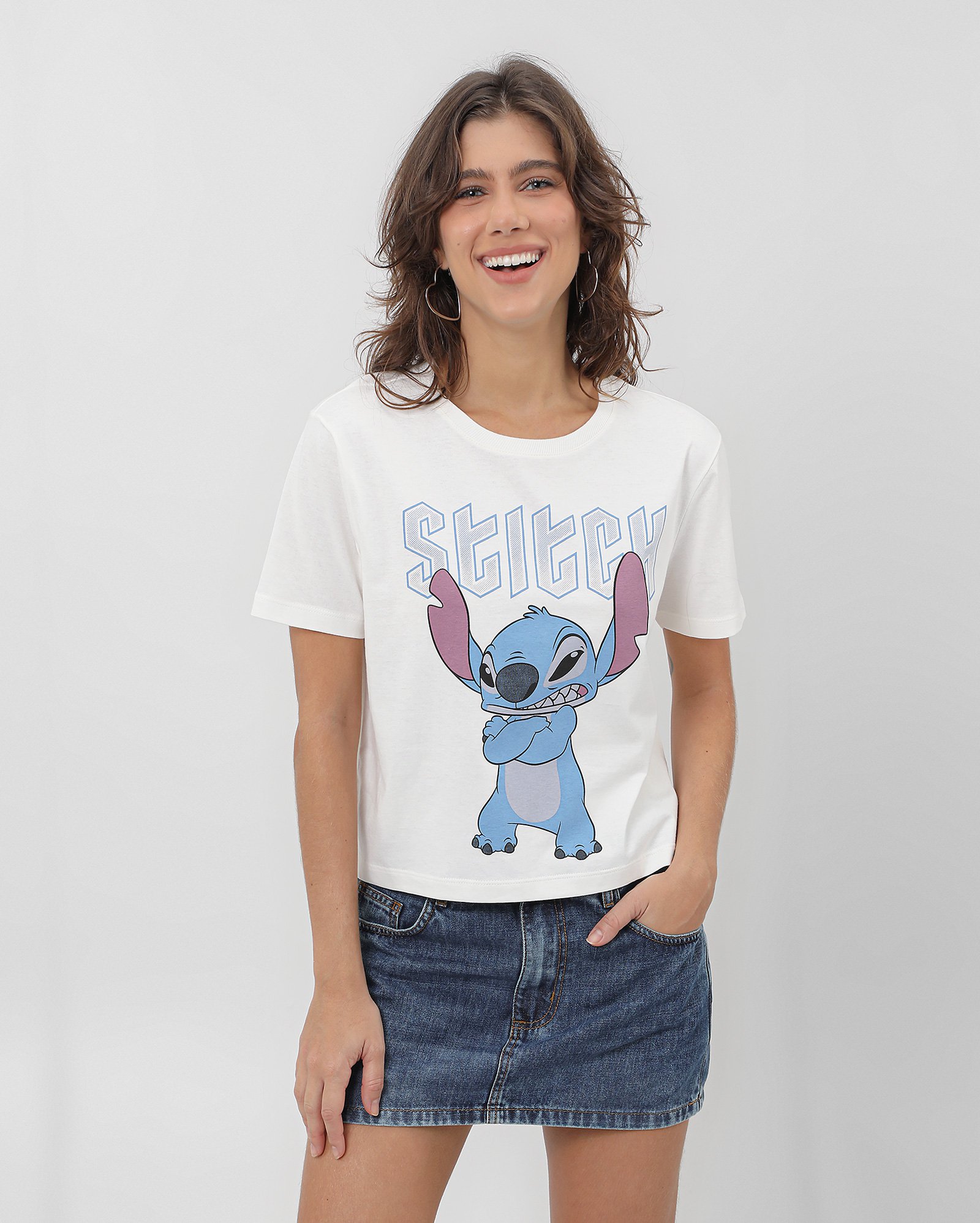 Riachuelo | Camiseta feminina algodão Stitch bravo branco | Disney