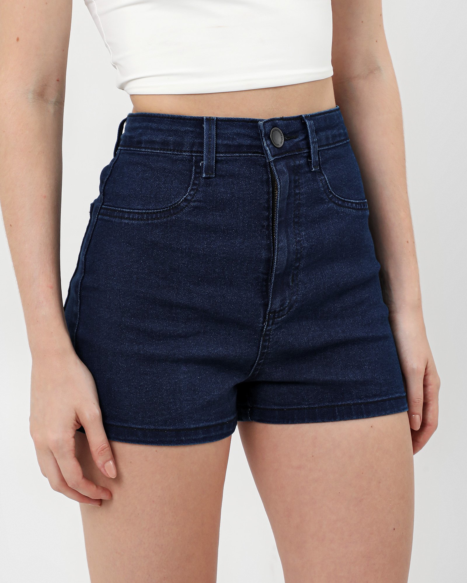 Riachuelo | Short jeans feminino hot pant cintura alta denim escuro | Pool Jeans