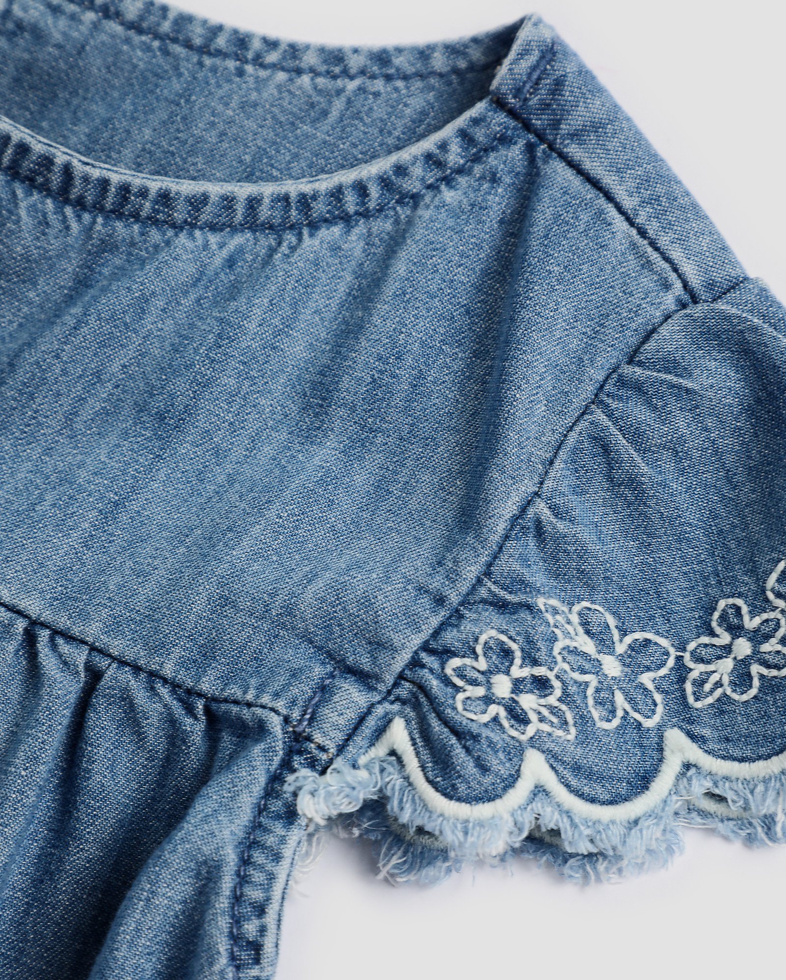 Riachuelo | Bata jeans infantil bordado floral 1-4A denim médio