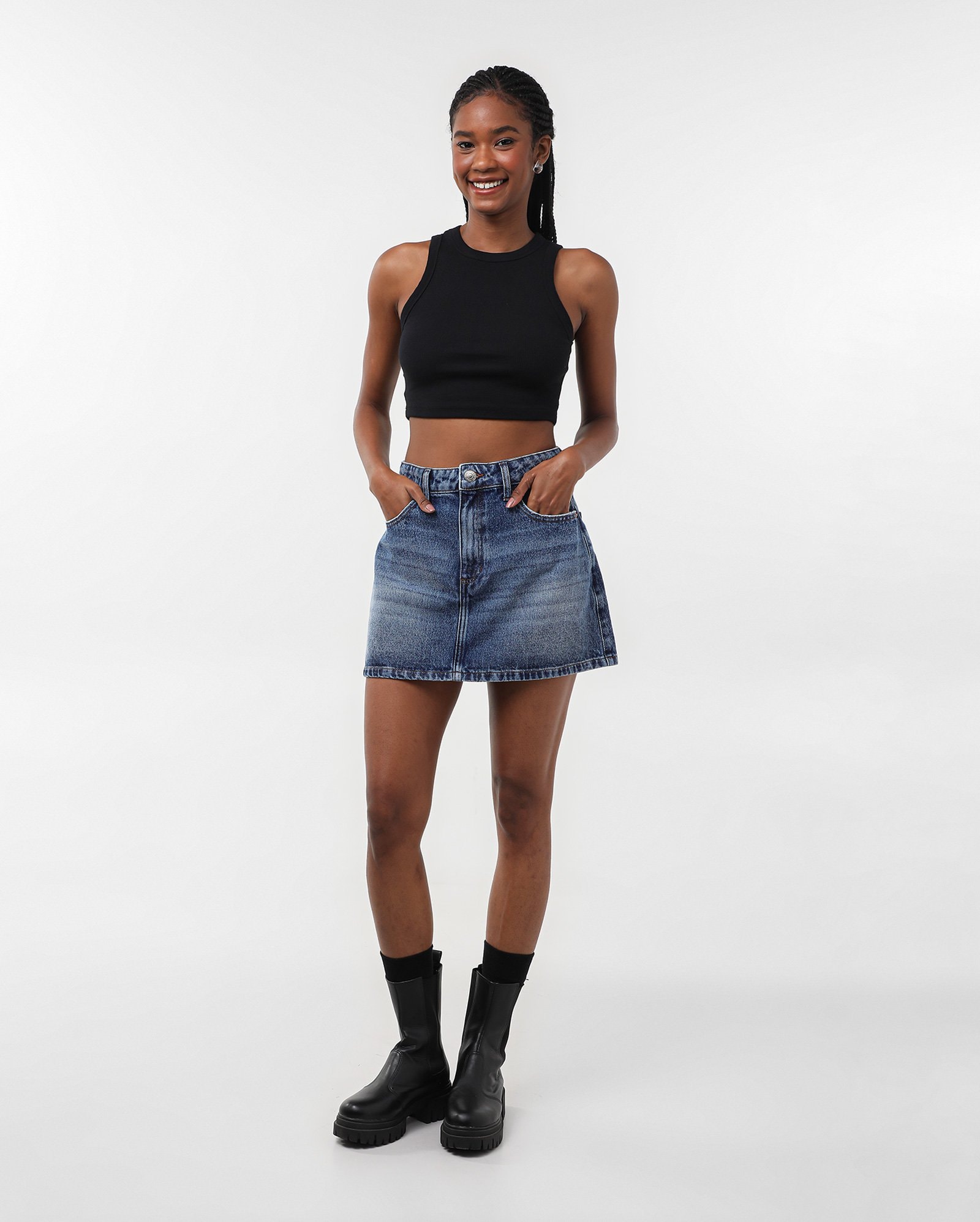 Riachuelo | Saia sarja curta reta - Jeans Médio | Pool Jeans