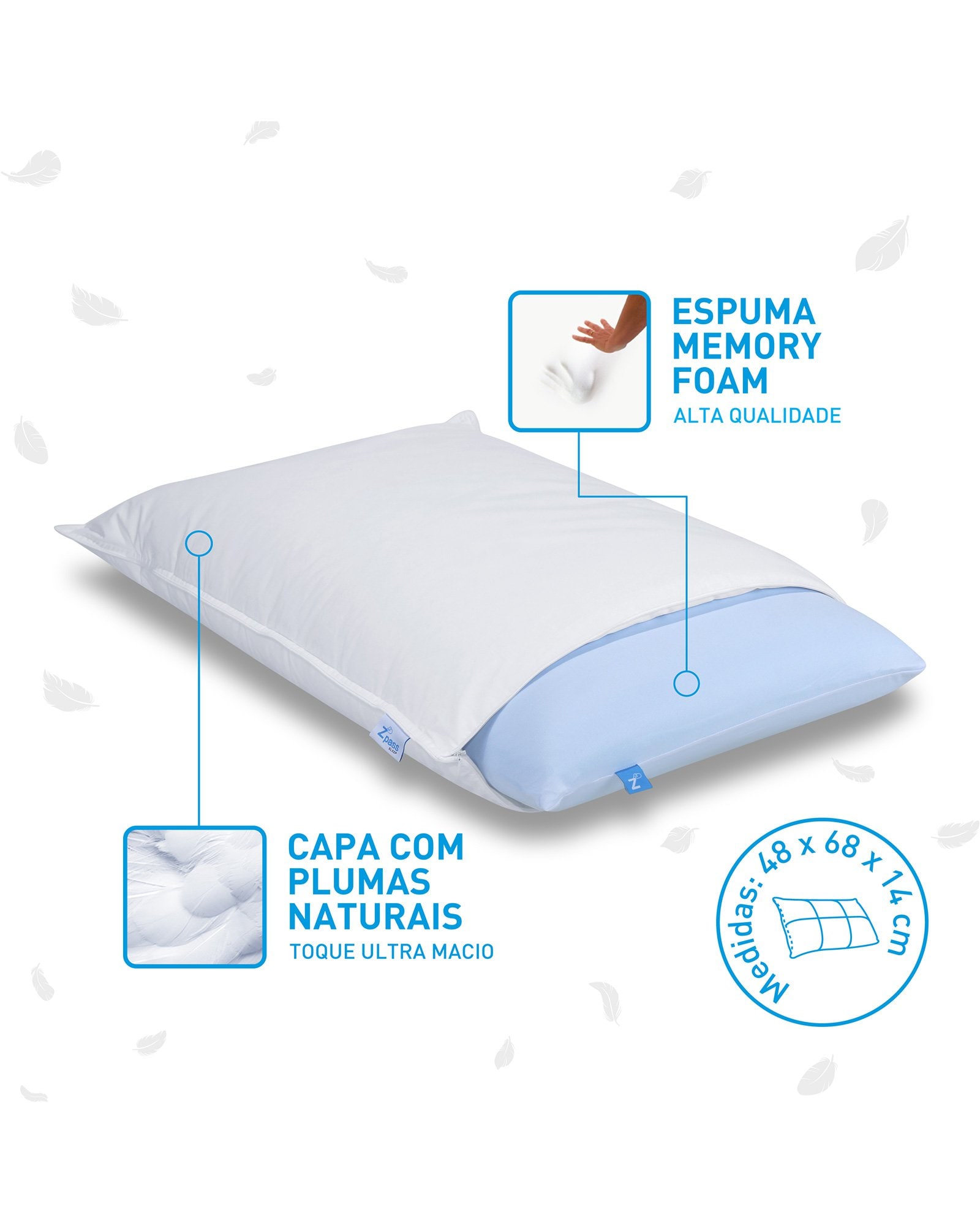Riachuelo | Travesseiro retangular Blue Dream branco | Z Pass Sleep