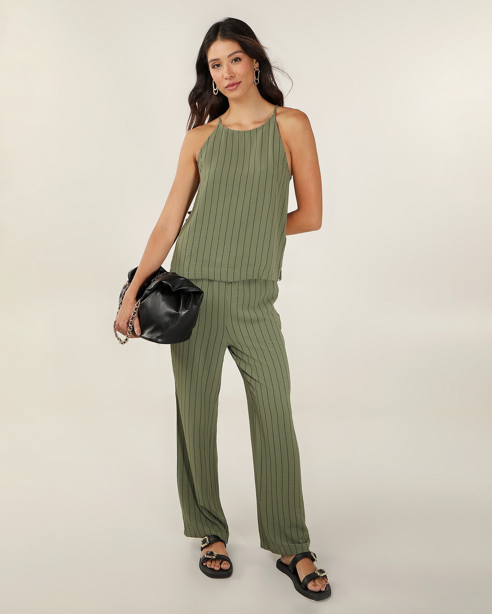 Riachuelo | Regata feminina decote trapézio color block - Verde Musgo