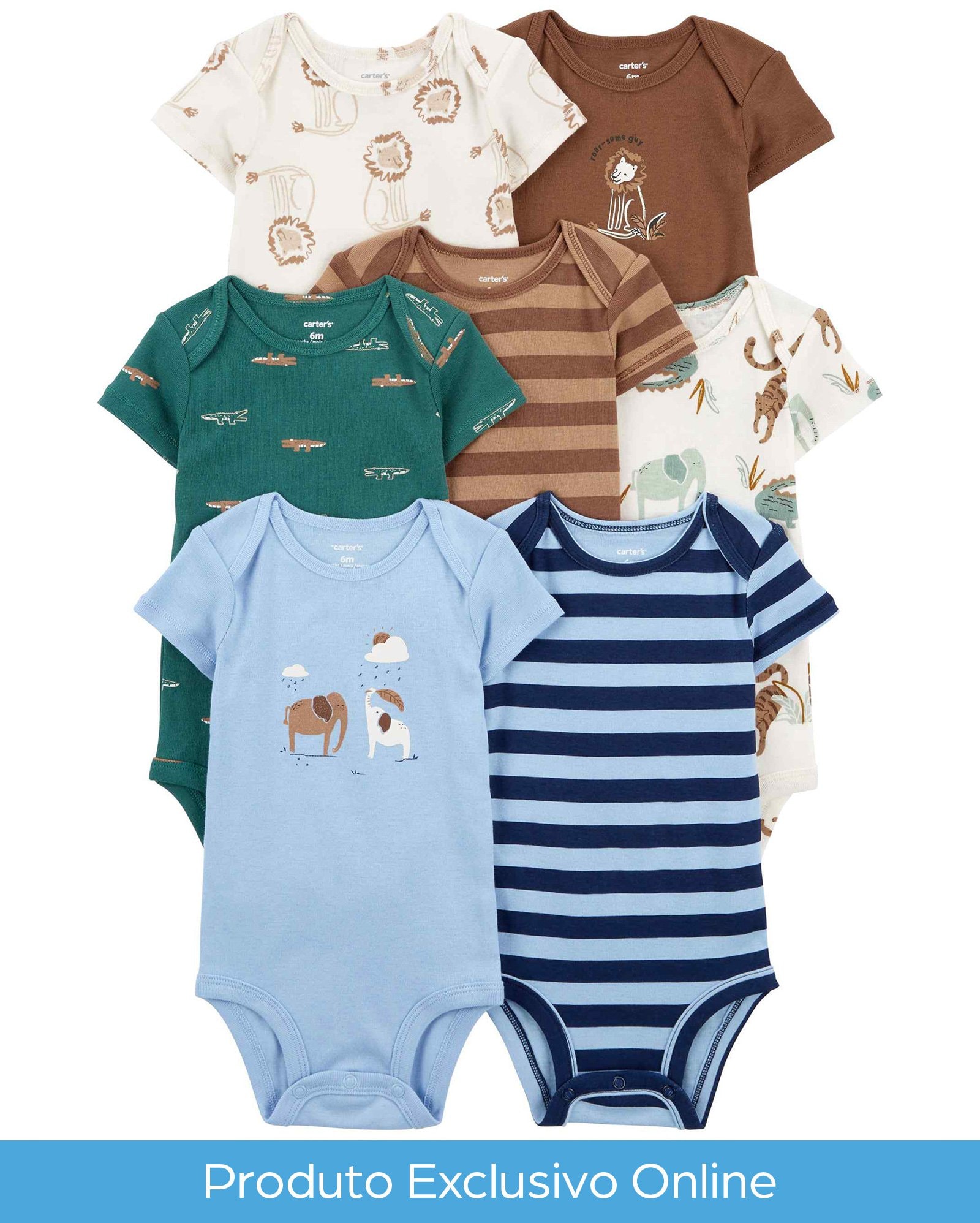 Kit body bebê 7 peças elefante listrado multicor | Carter's | Carter's ...