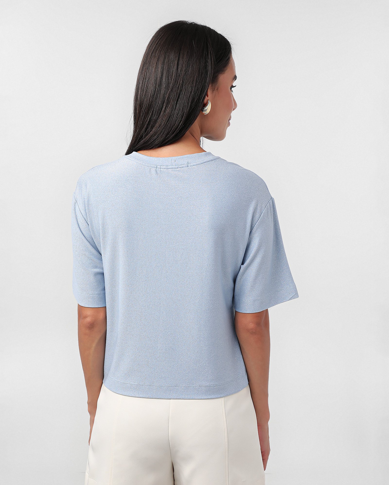 Riachuelo | Camiseta feminina fios metalizados Liz - Azul Claro